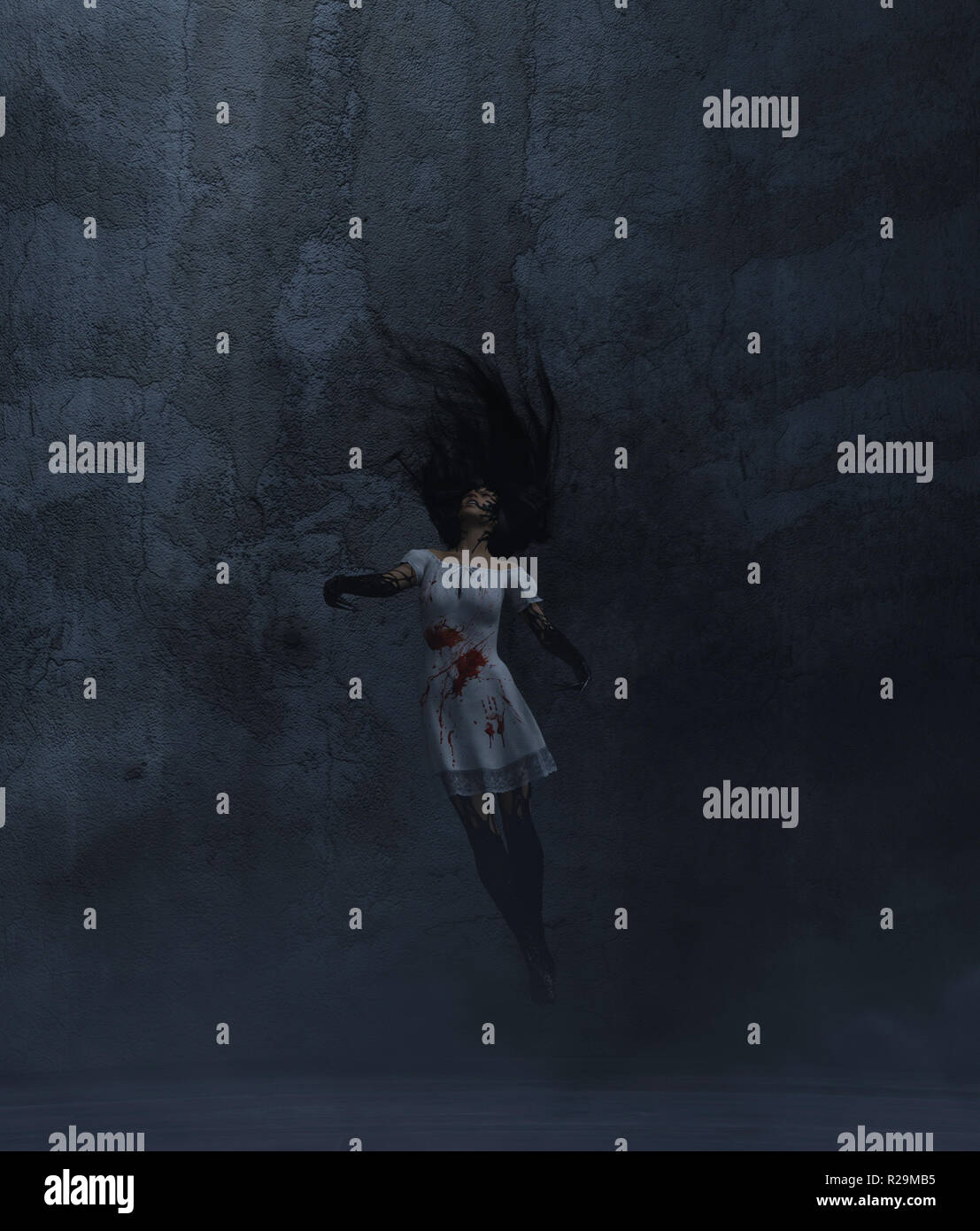 Ghost woman floating in a dark room,3d rendering Stock Photo - Alamy