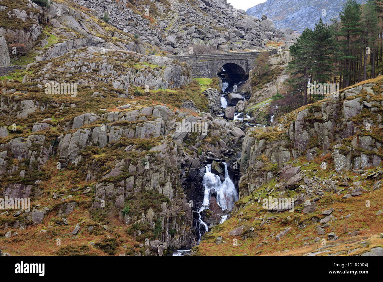 Ogwen Falls is where the Ogwen River starts its journey from Llyn Ogwen ...