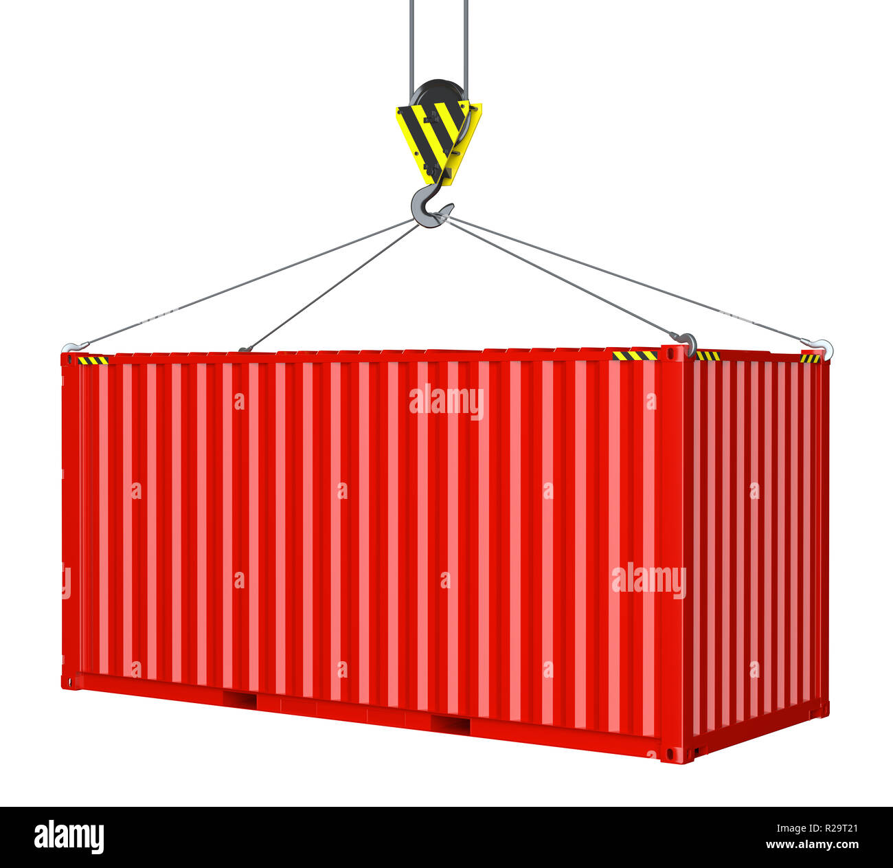 Service delivery - red cargo container hoisted by hook Stock Photo - Alamy