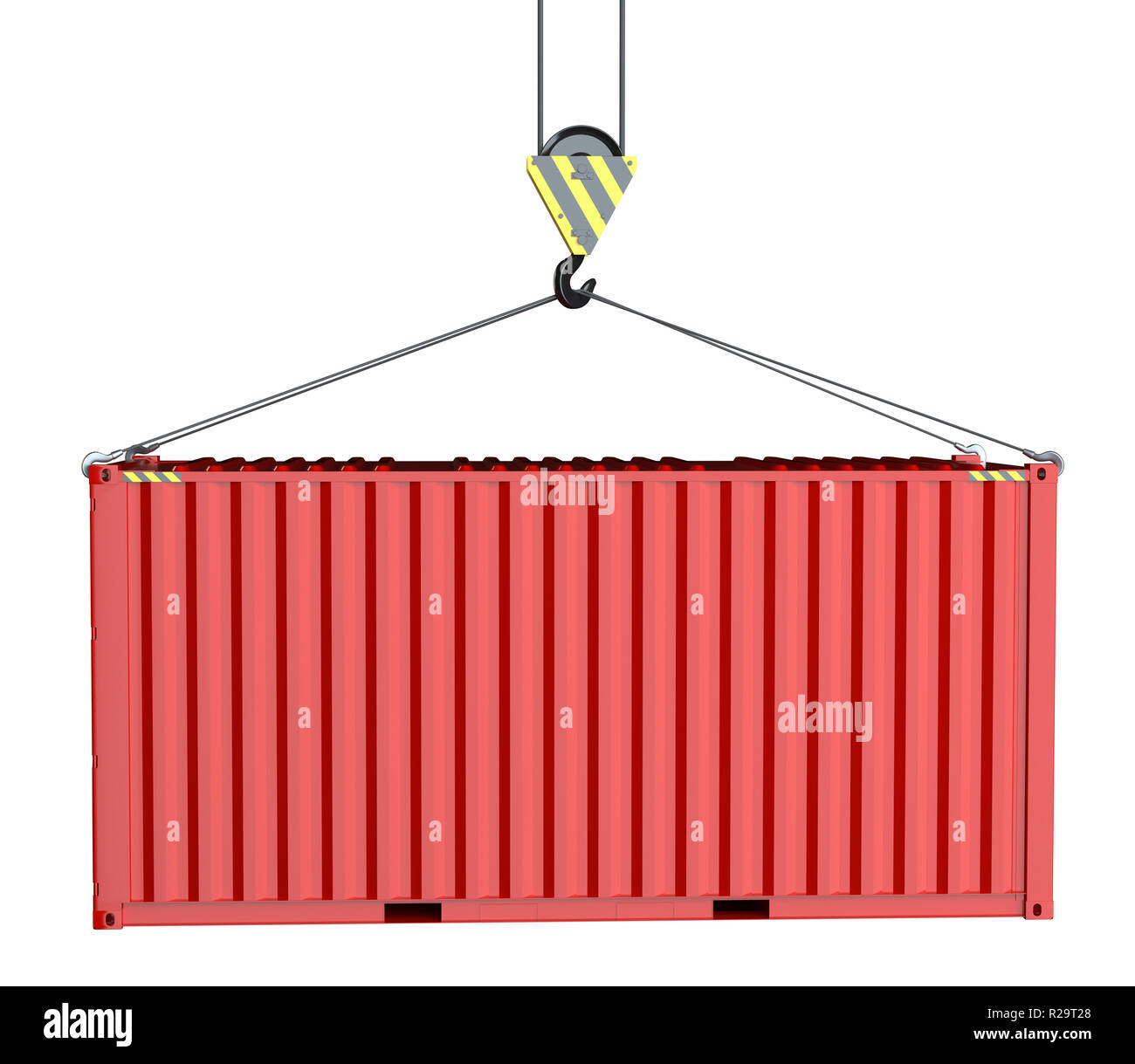 Service delivery - red cargo container hoisted by hook Stock Photo - Alamy