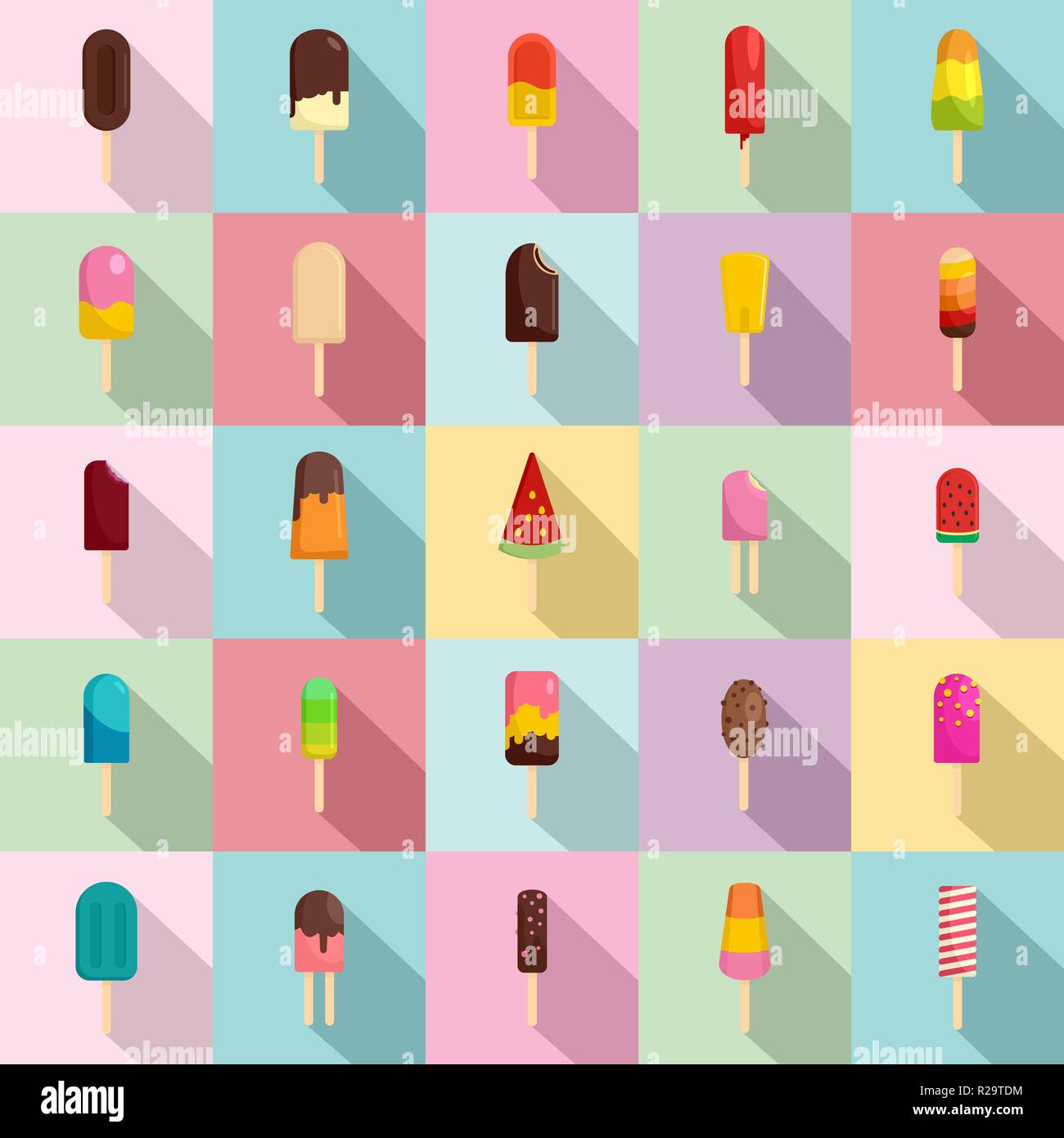 Popsicle ice cream stick icons set. Flat illustration of 25 popsicle ...