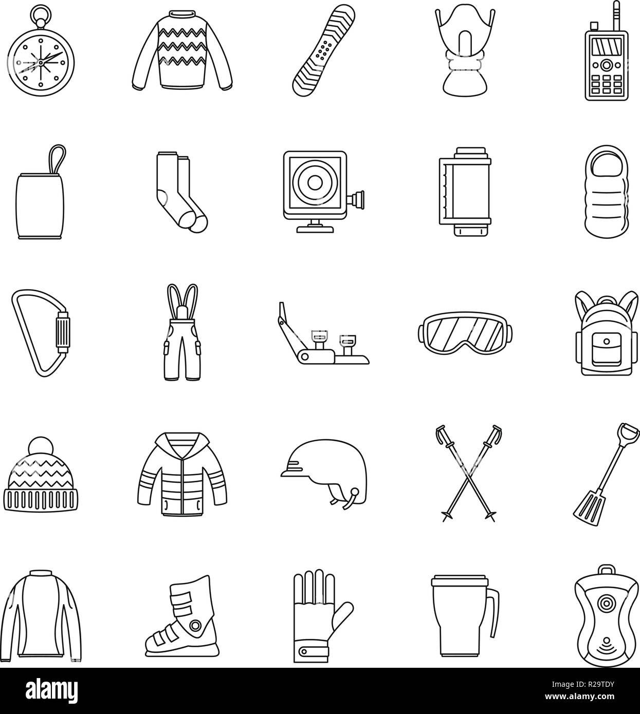 Sports equipment icons set outline hi-res stock photography and images ...