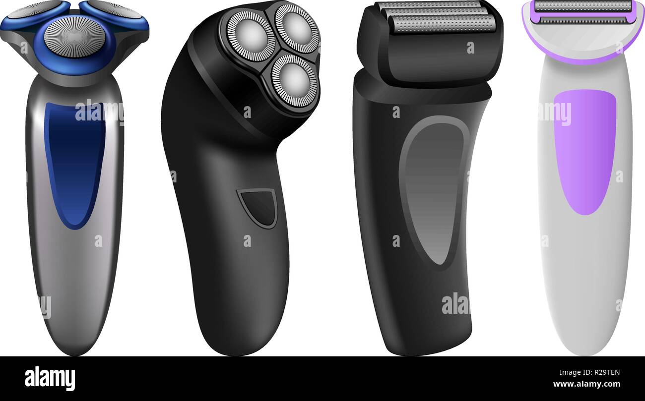 Shaver razor electric mockup set. Realistic illustration of 4 shaver ...
