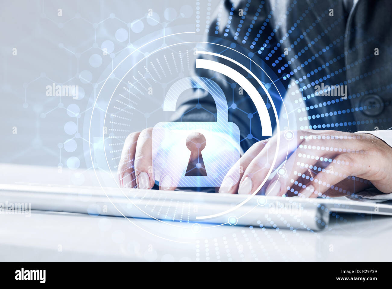 Internet security concept with woman typing password on keyboard Stock ...