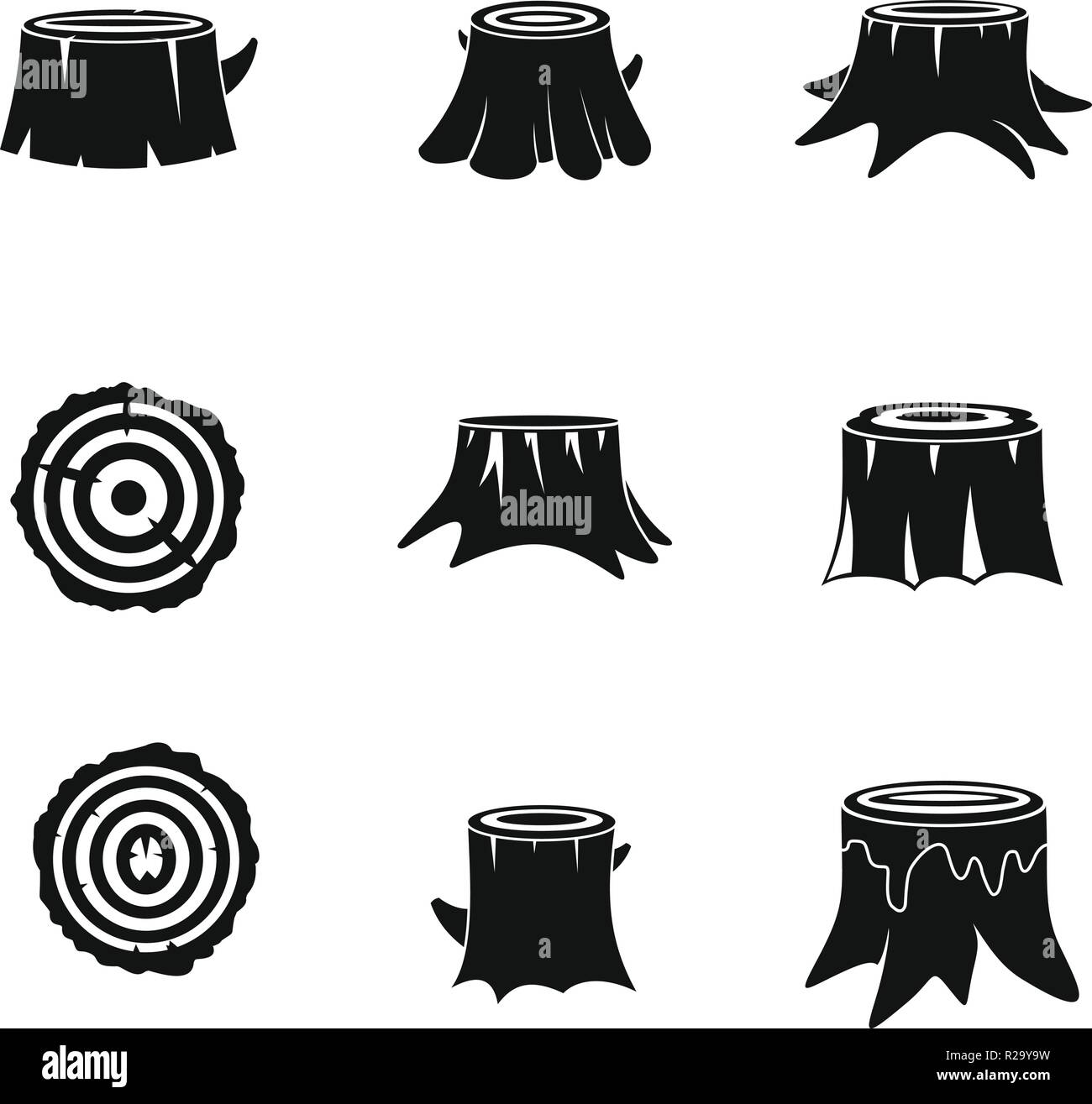 Stumps tree log wood icons set. Simple illustration of 16 stumps tree log wood vector icons for ...