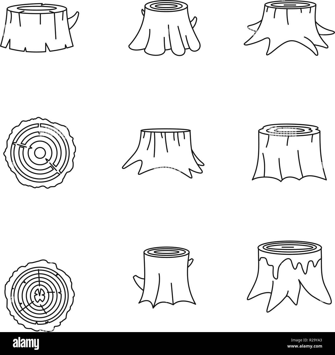 Stumps tree log wood icons set. Outline illustration of 16 stumps tree ...