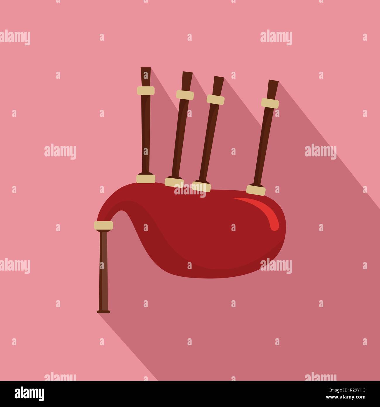 Red bagpipes icon. Flat illustration of red bagpipes vector icon for ...