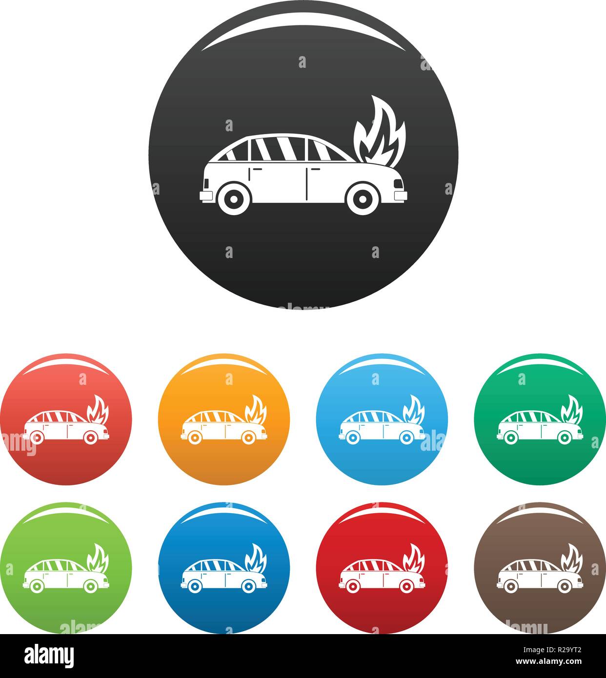Burning car icon. Simple illustration of burning car vector icons set ...