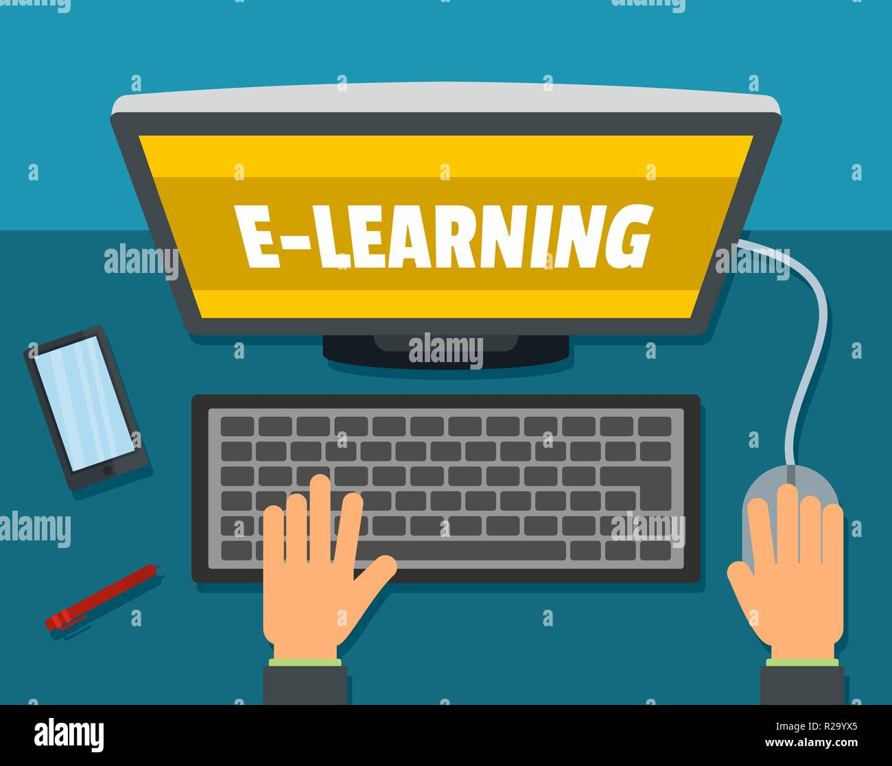 E-learning background. Flat illustration of e-learning vector ...