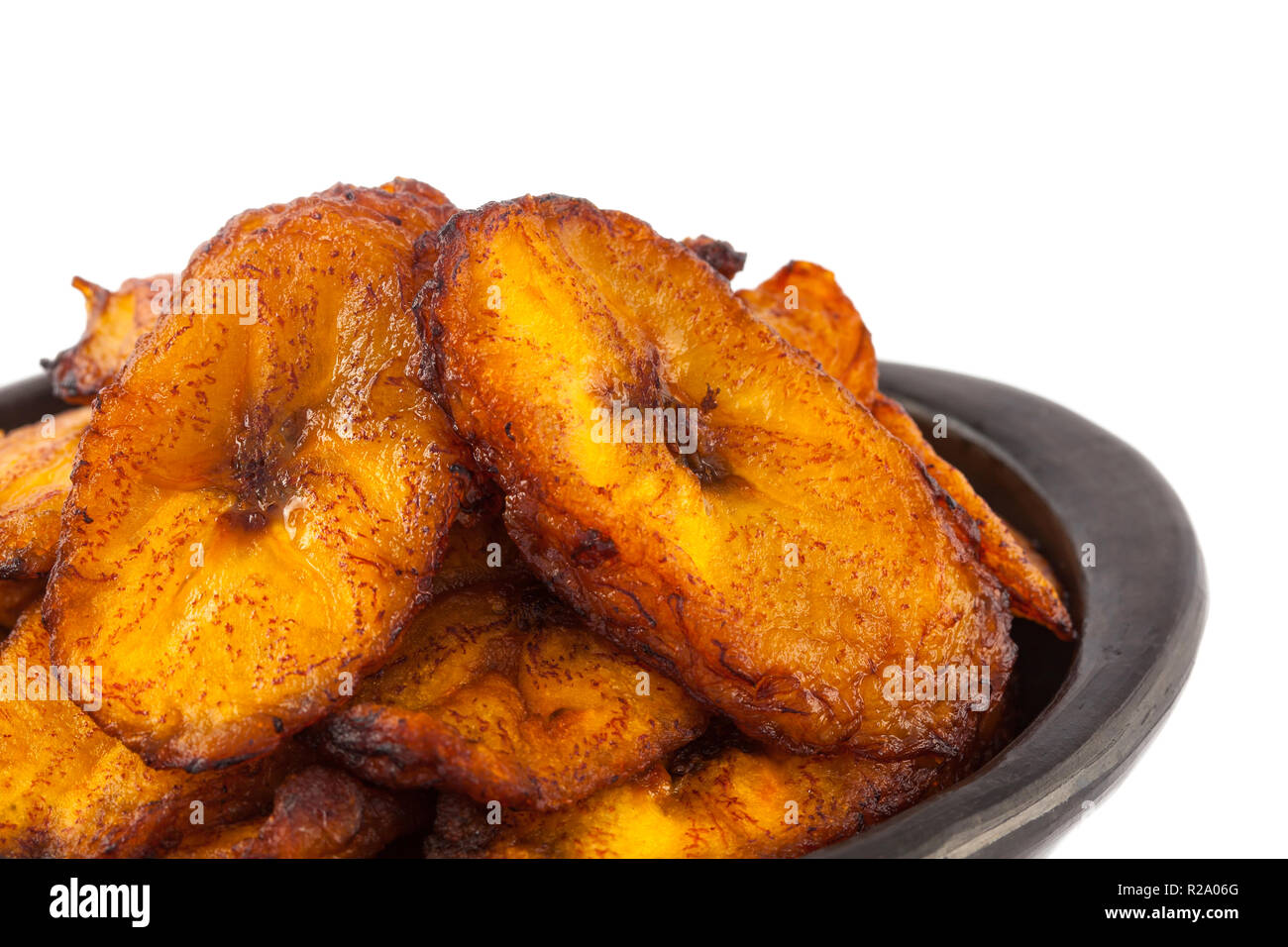 Deep fried ripe plantain slices isolated in white background Stock ...