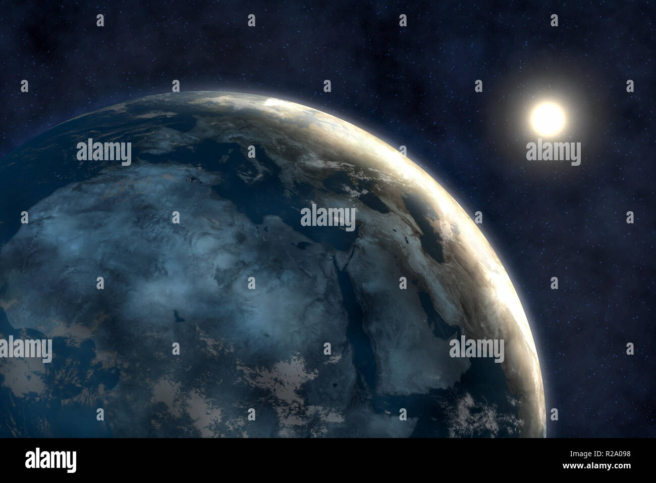 Three dimensional model of earth and sunrise Stock Photo - Alamy