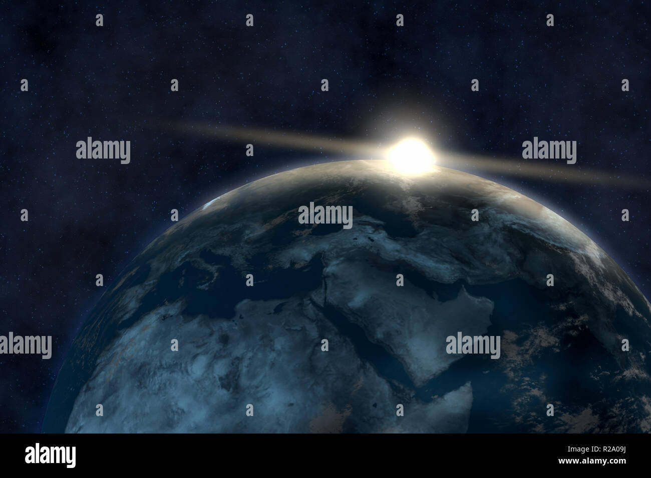 Three dimensional model of earth and sunrise Stock Photo - Alamy