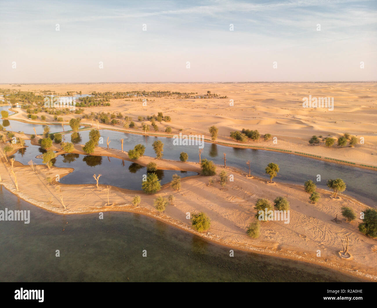 aerial view of Al Qudra Lakes in a desert in Dubai Stock Photo - Alamy