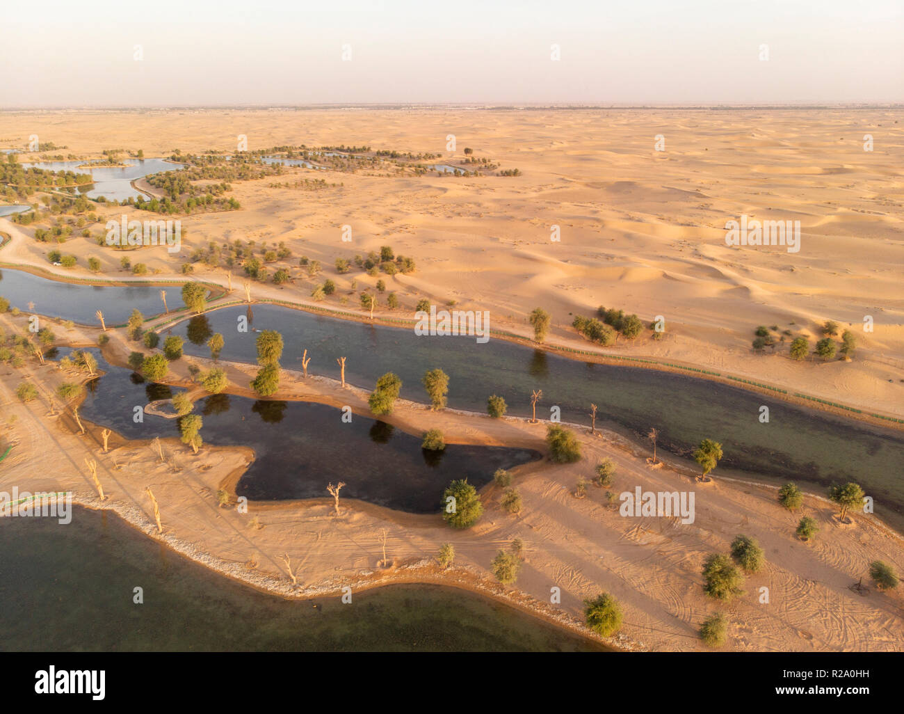 aerial view of Al Qudra Lakes in a desert in Dubai Stock Photo - Alamy