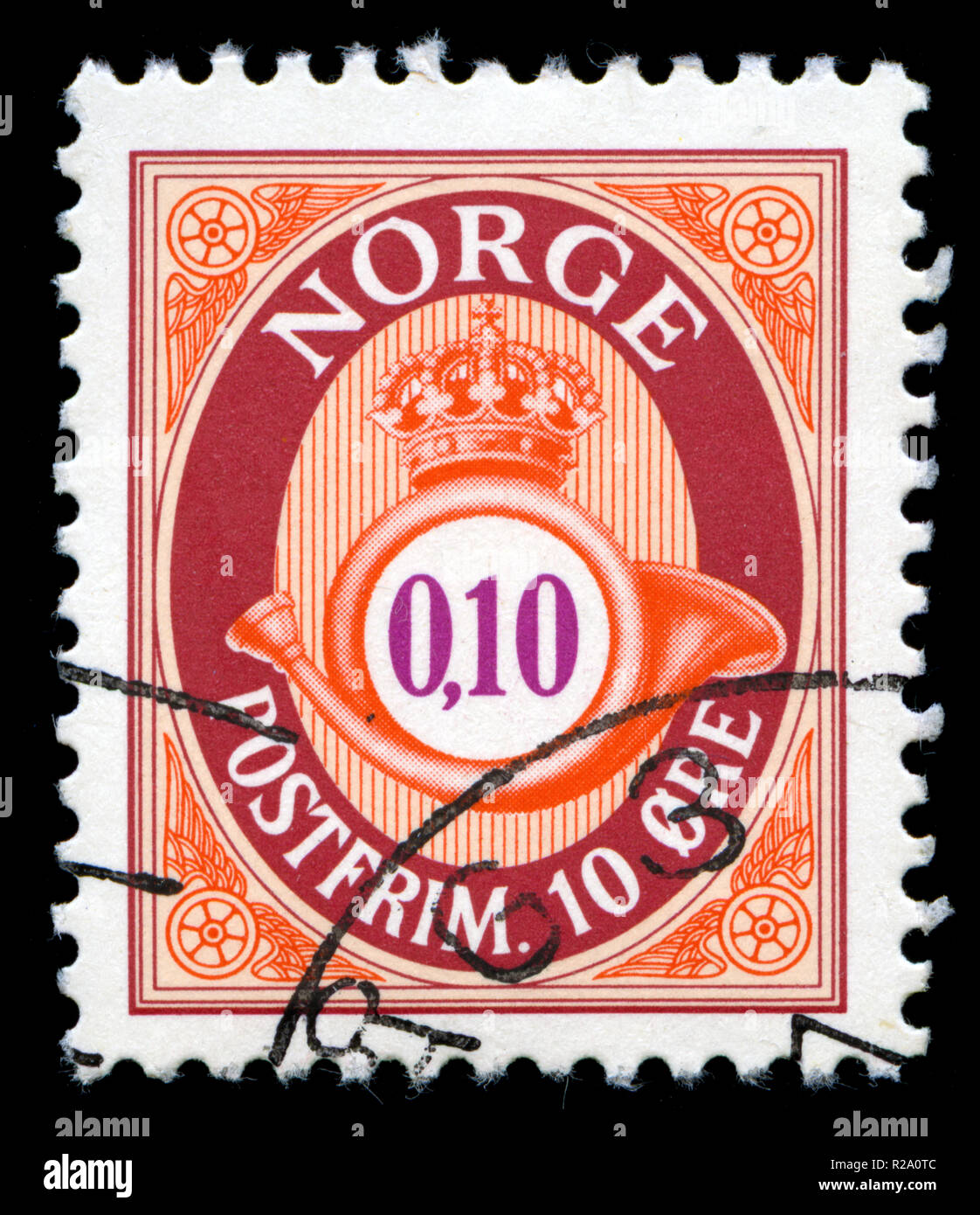 Postmarked stamp from Norway in the Posthorn series Stock Photo - Alamy