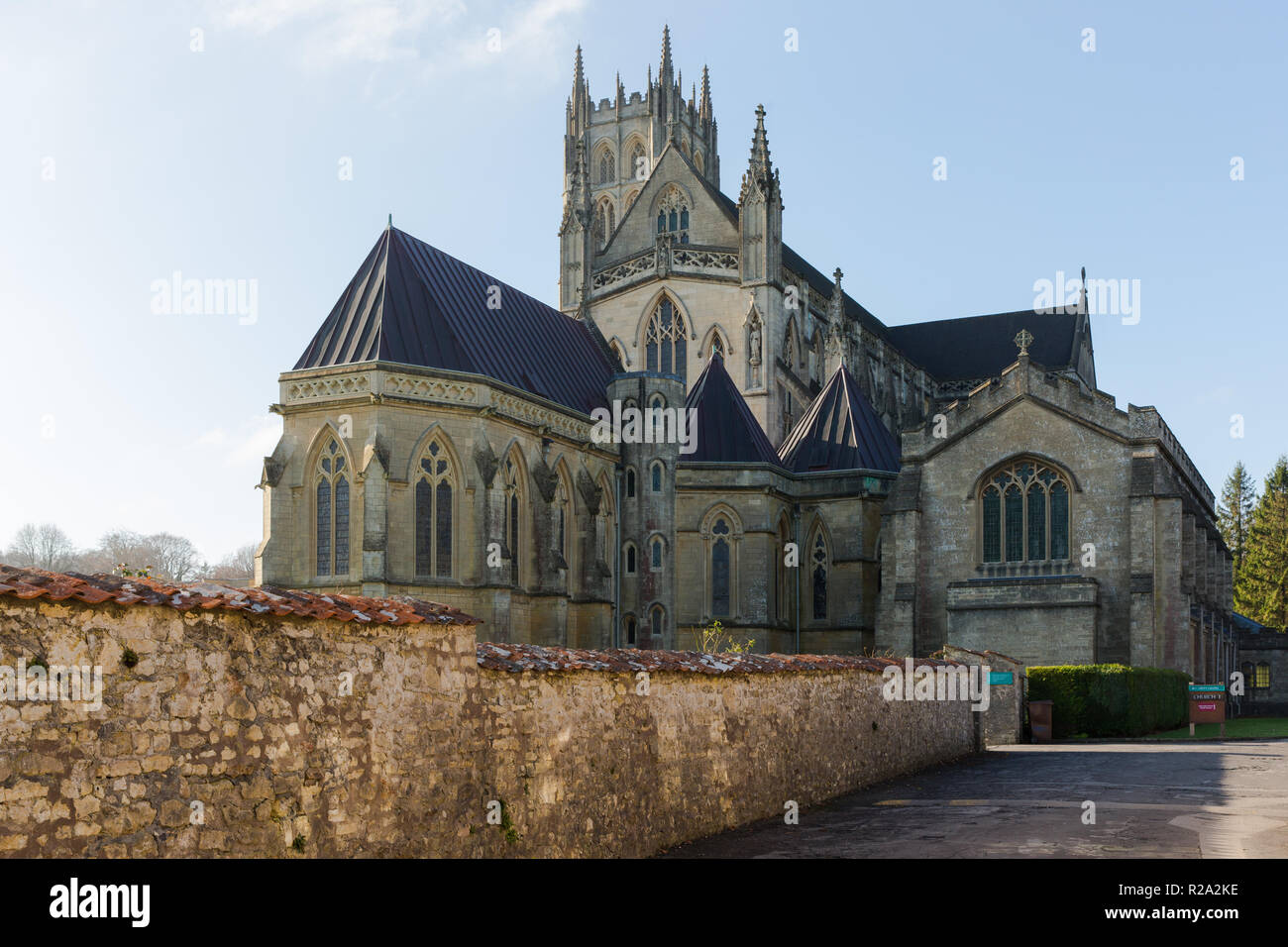 Downside Abbey; view of Abbey Church from South East Stock Photo - Alamy