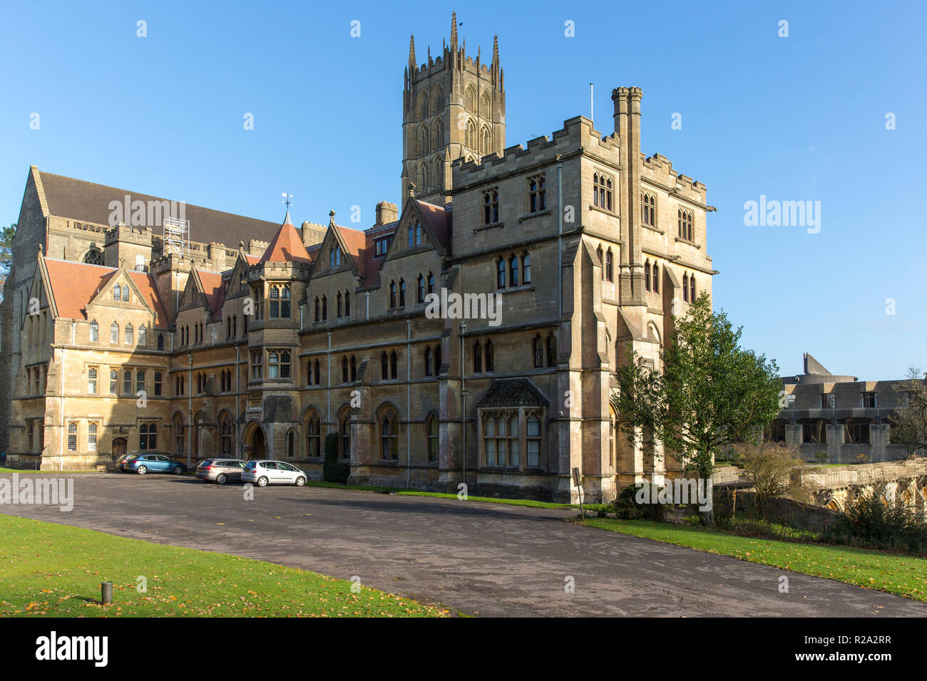 Downside Abbey; view form the west of Abbey Church Stock Photo - Alamy