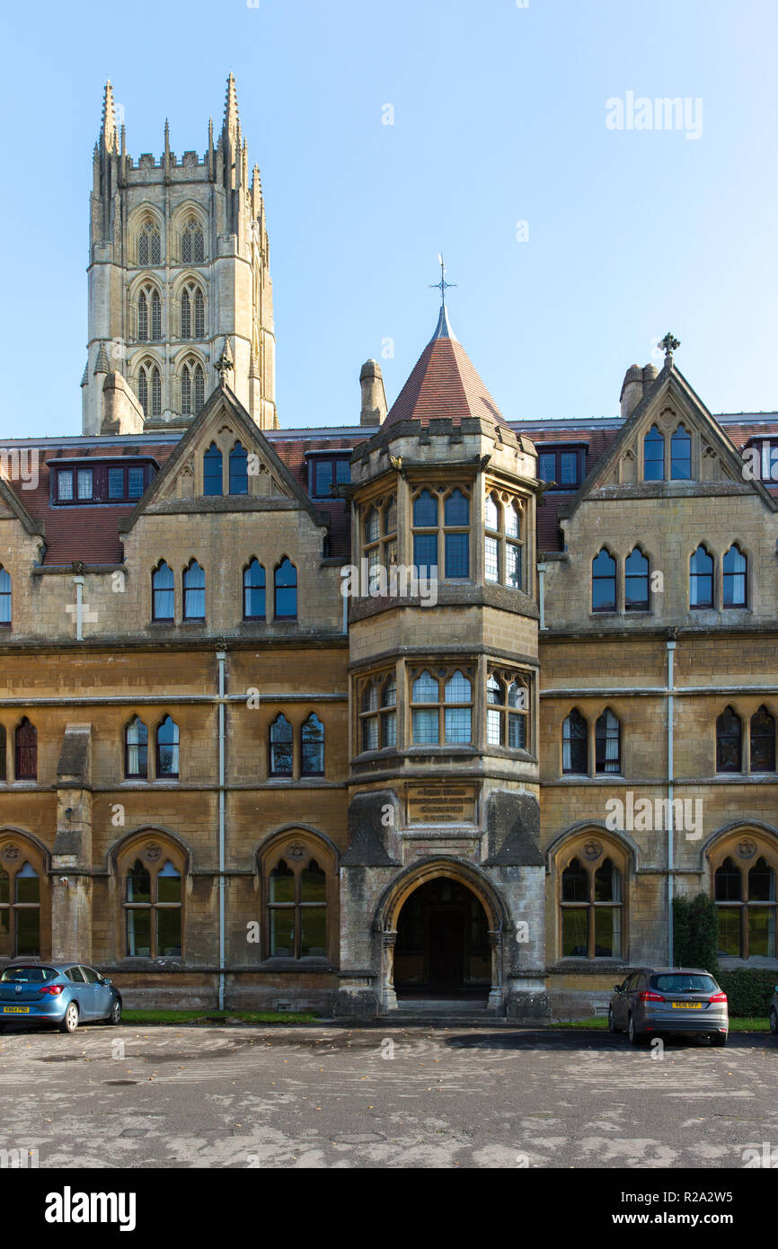 Downside Abbey, view of entrance to Church from North West showing ...