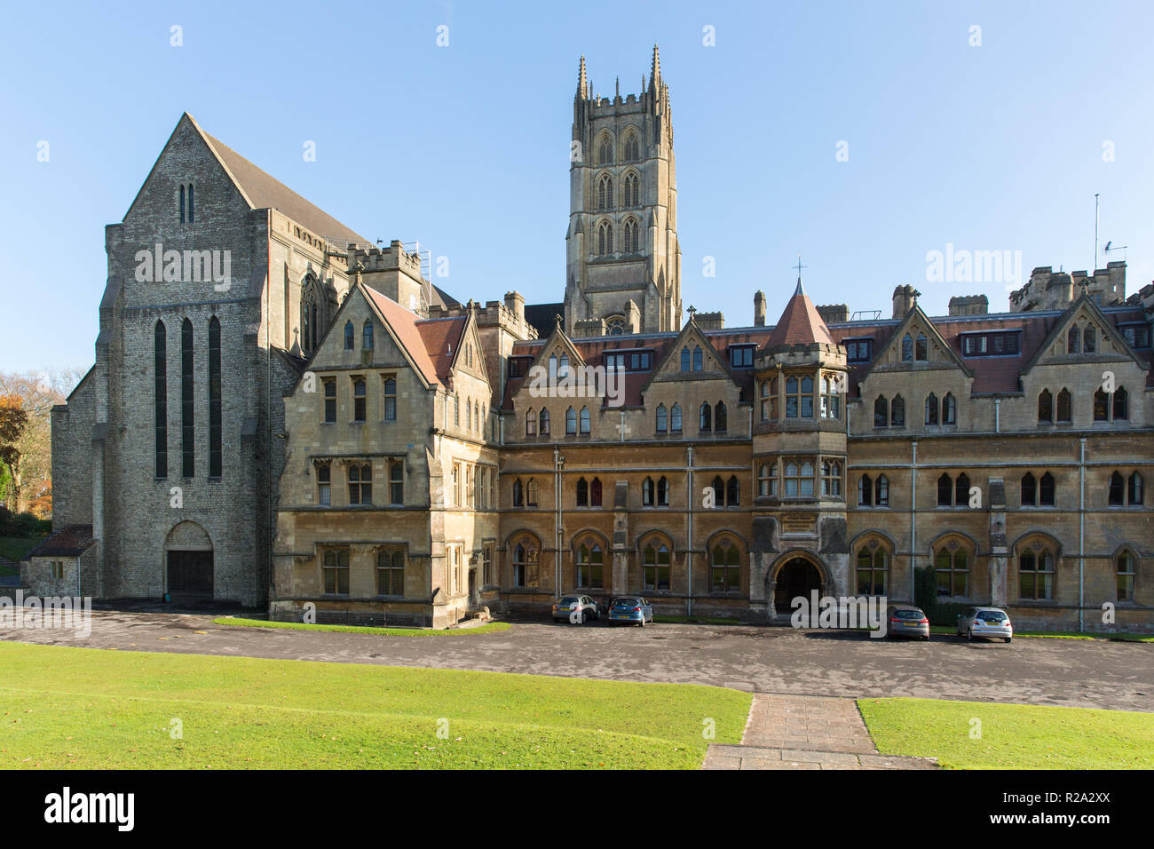 Downside Abbey; view of Abbey Church from the north west Stock Photo ...