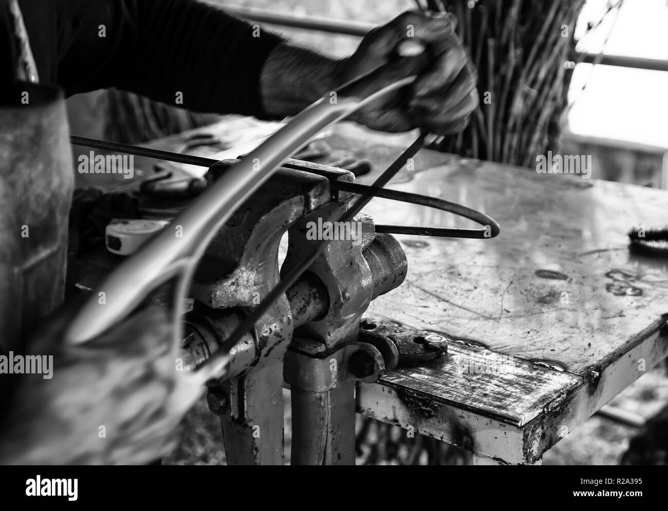 Saw for iron, detail of cut and manipulation of the metal Stock Photo ...