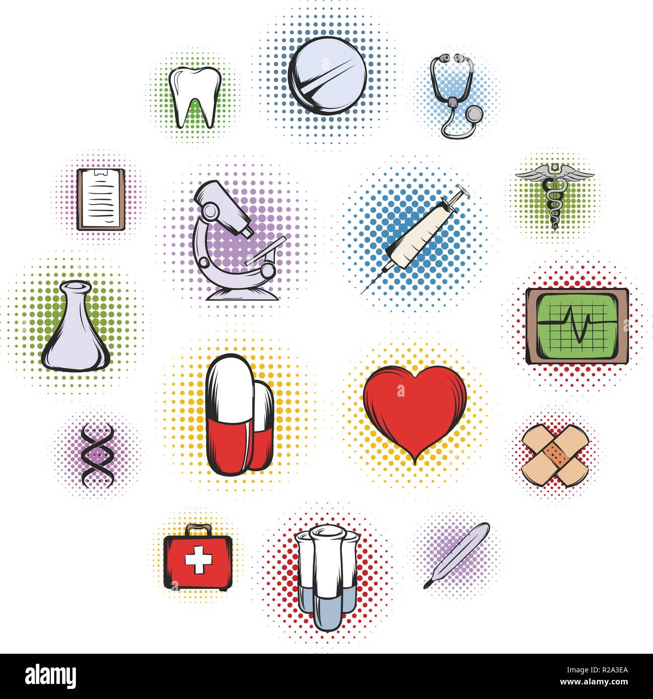Medical comics icons set isolated on white background Stock Vector ...