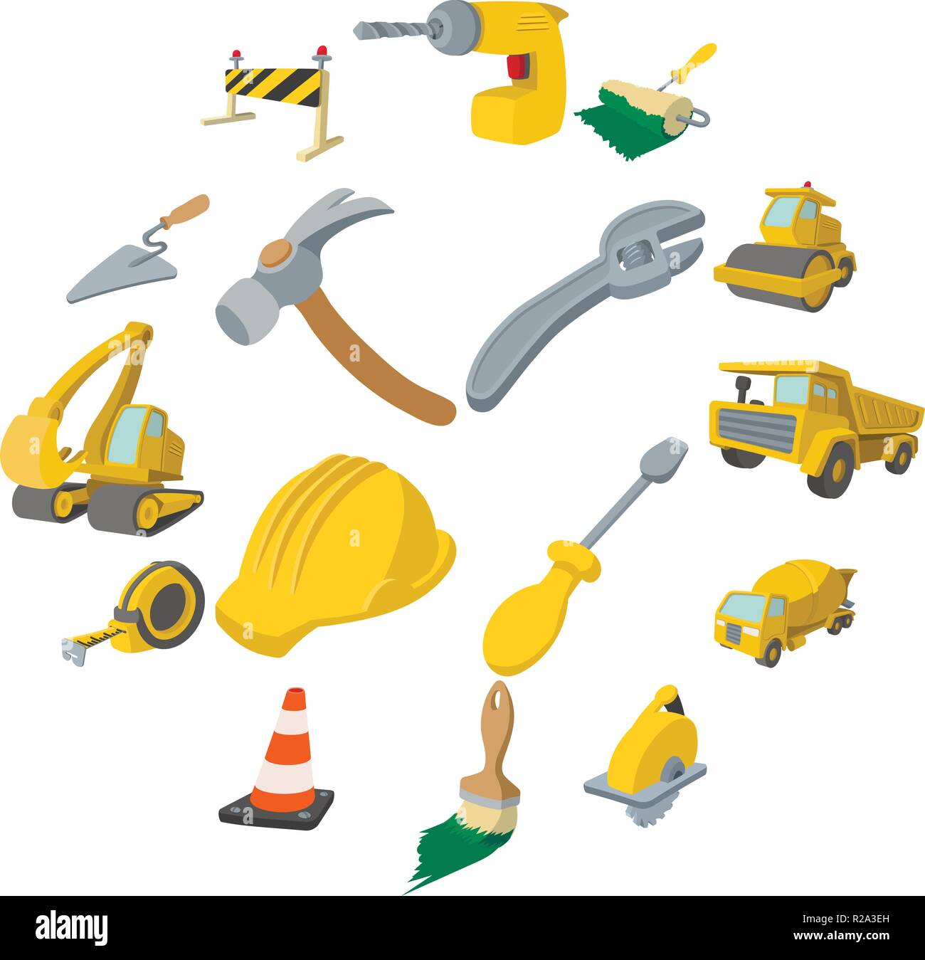 Construction cartoon icons set isolated on white background Stock ...
