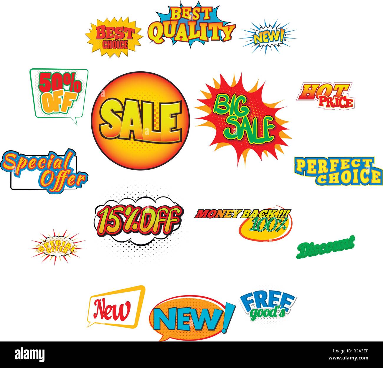 Sale discount promotion decorative icons isolated on white background ...