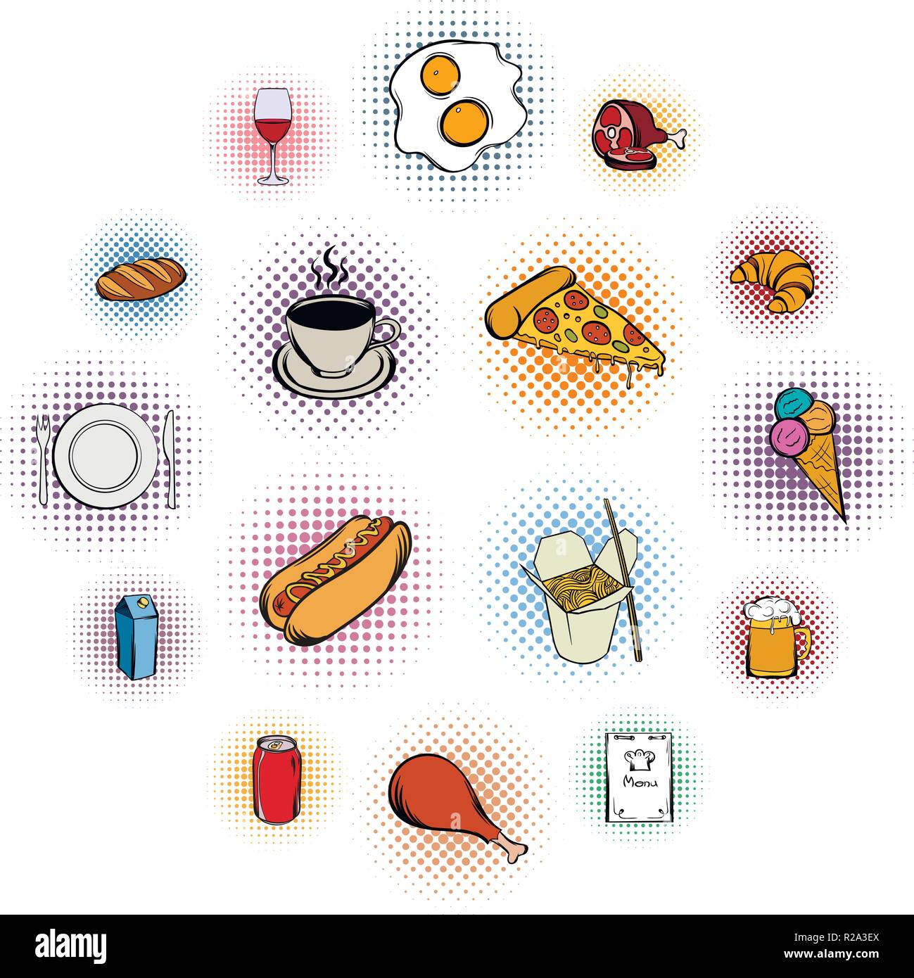 Food comics icons set isolated on white background Stock Vector Image ...