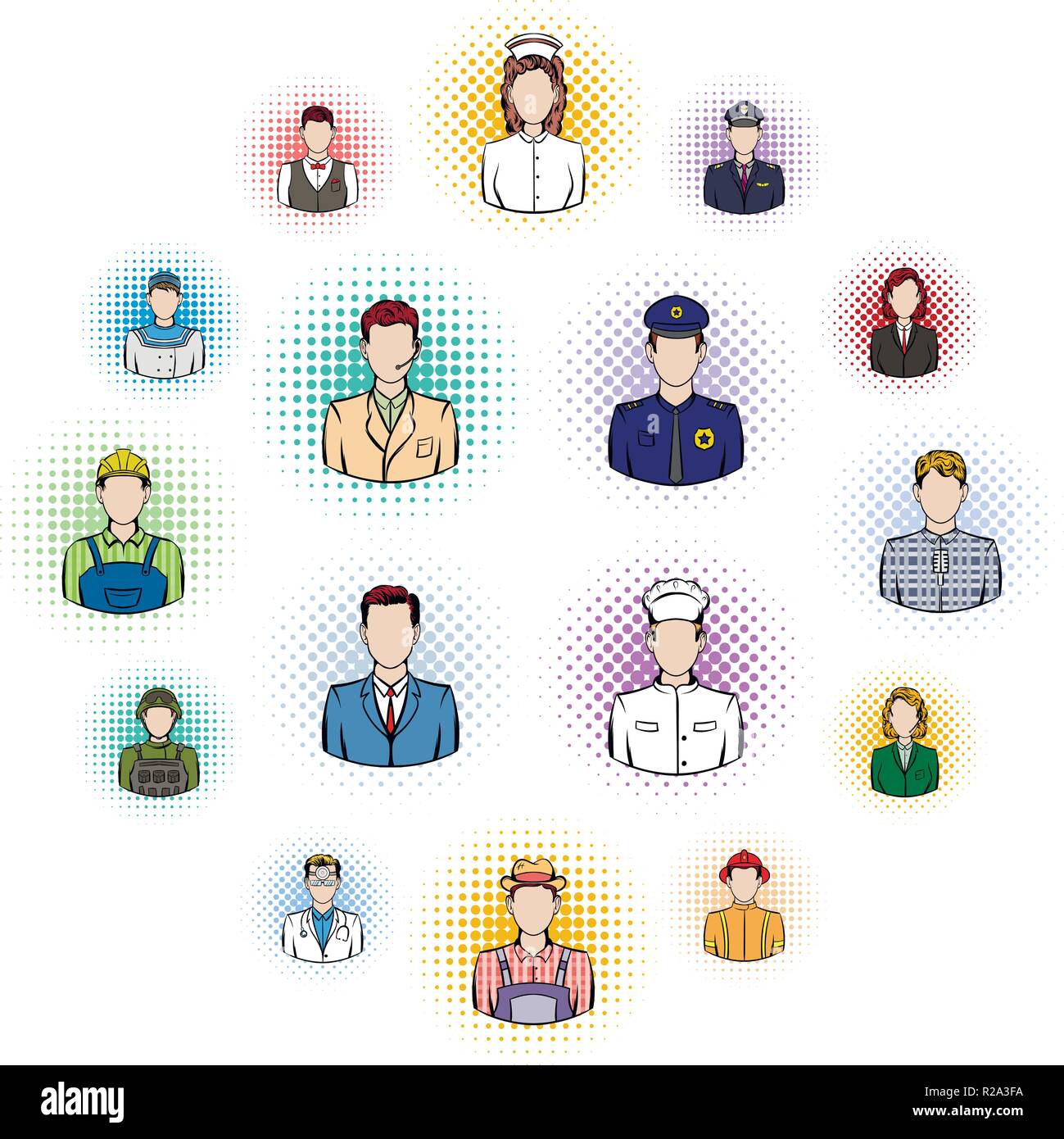 Profession comics icons set isolated on white background Stock Vector ...