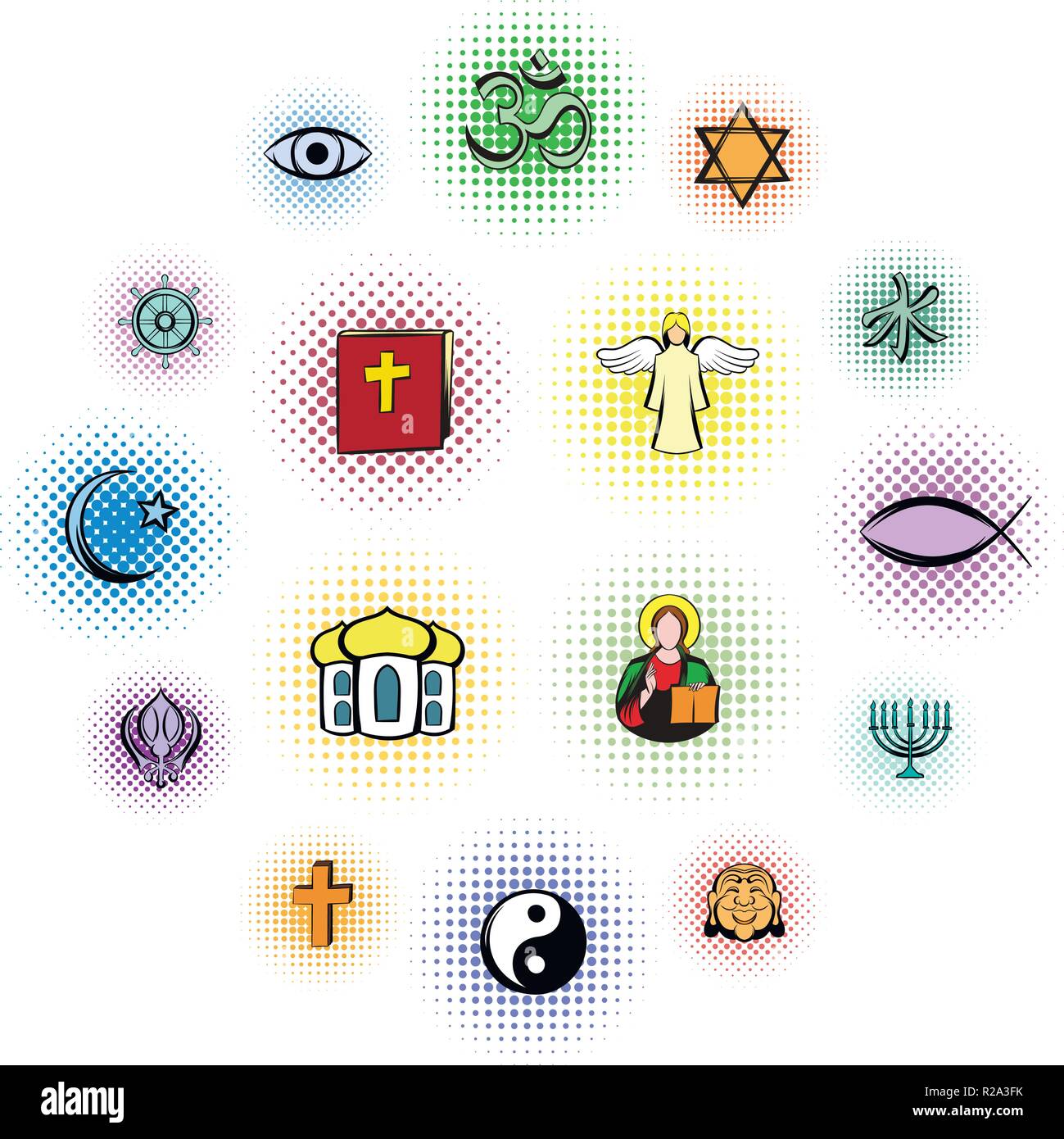 Religion comics icons set isolated on white background Stock Vector ...