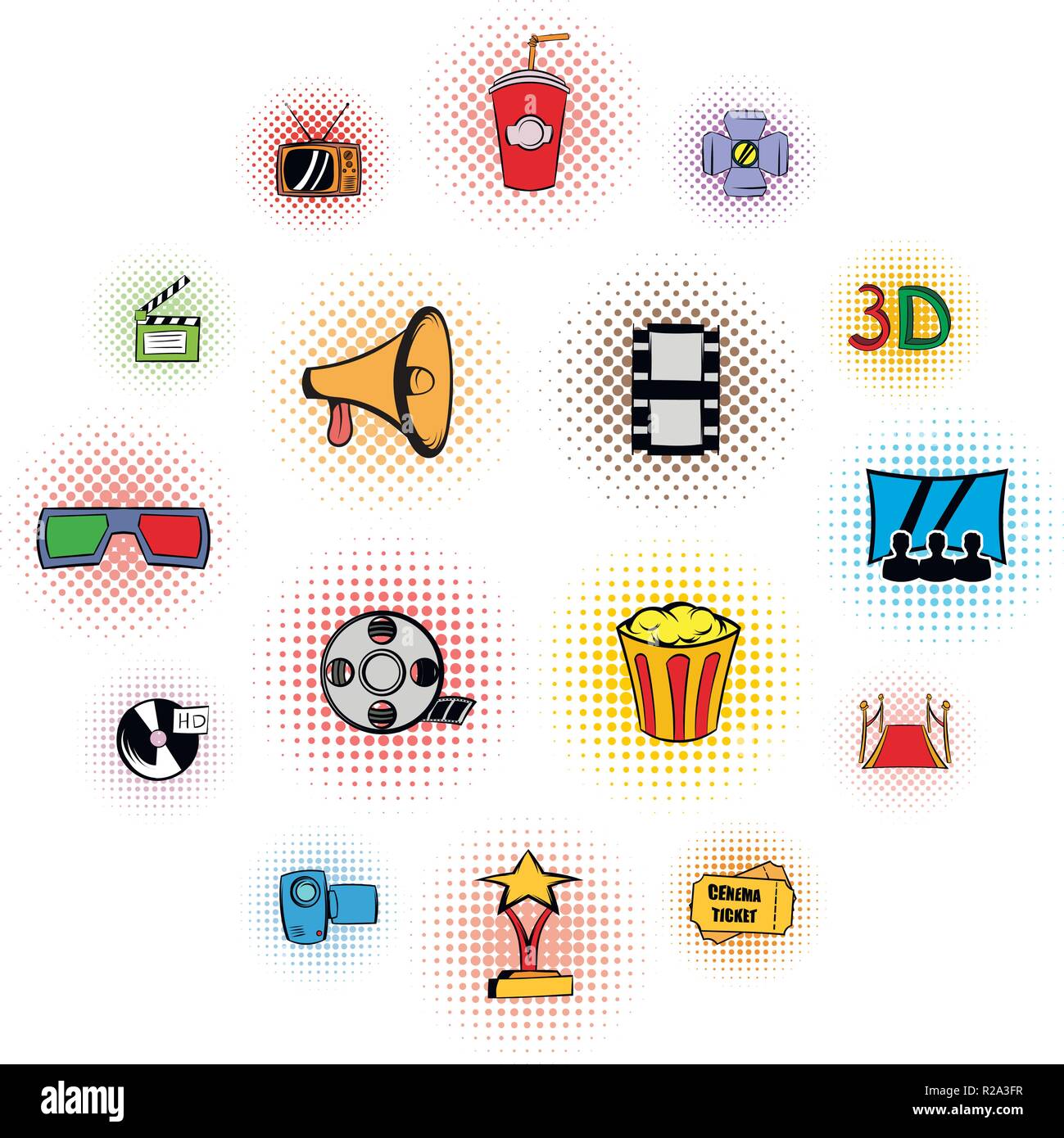 Cinema Comics Icons Set Isolated On White Background Stock Vector Image
