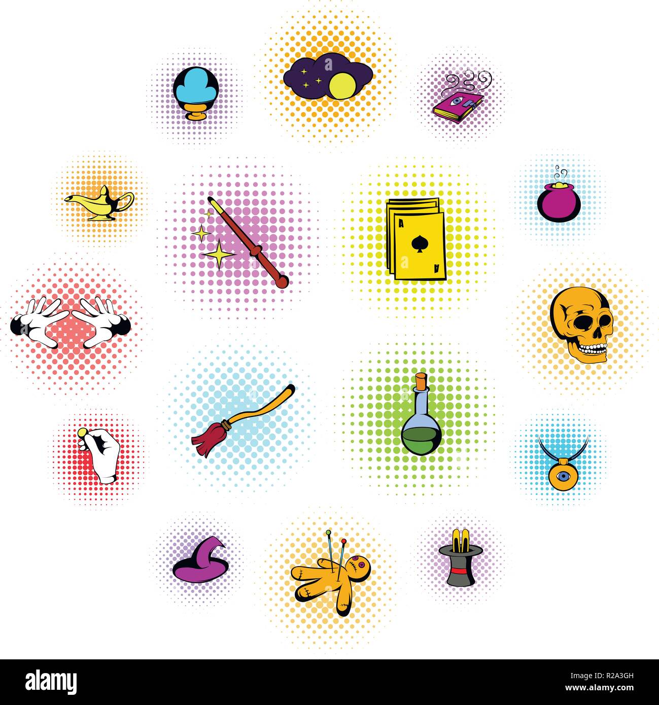 Magic comics icons set isolated on white background Stock Vector Image ...