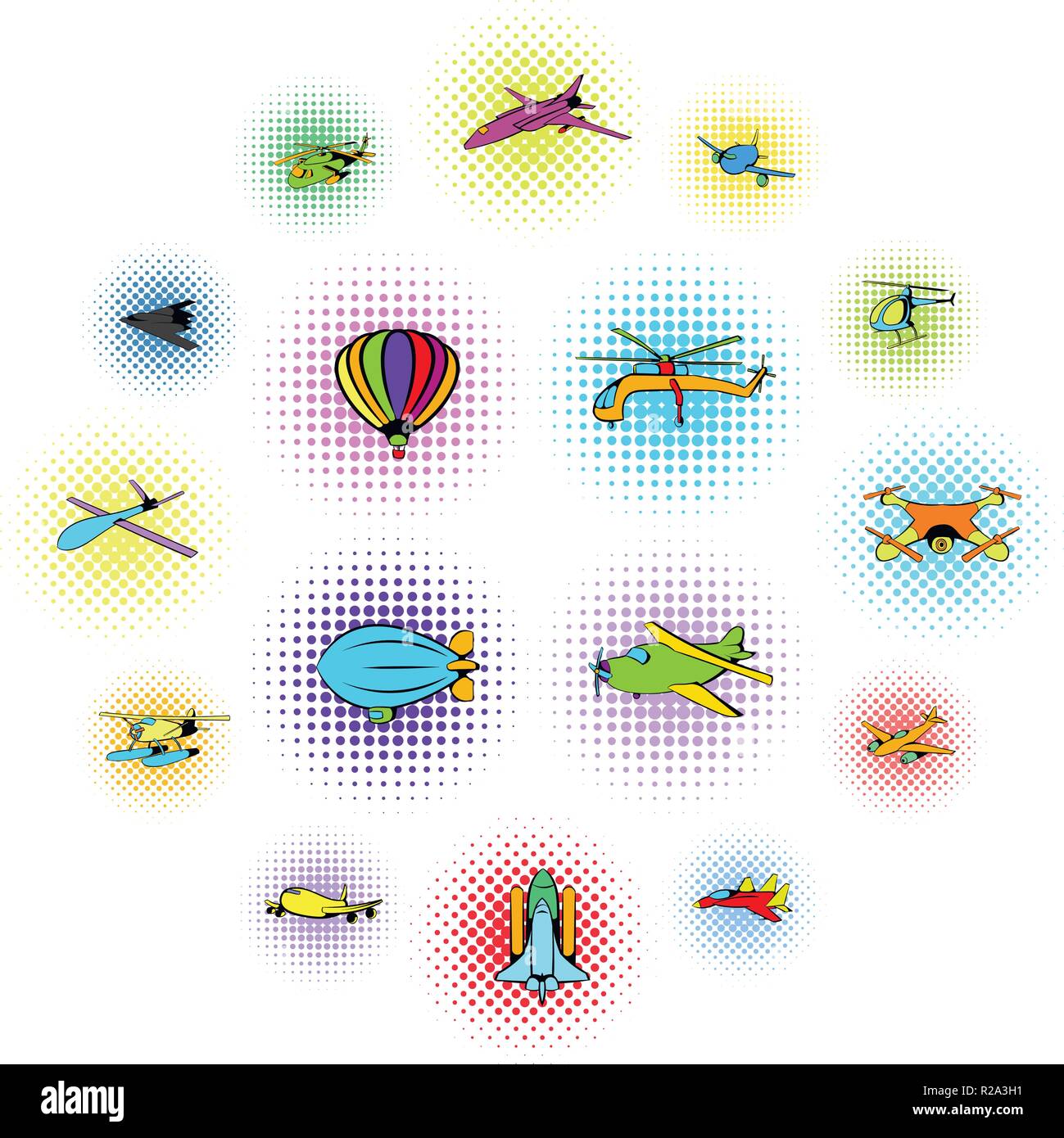 Aviation Icons Set in comics style isolated on white Stock Vector Image ...