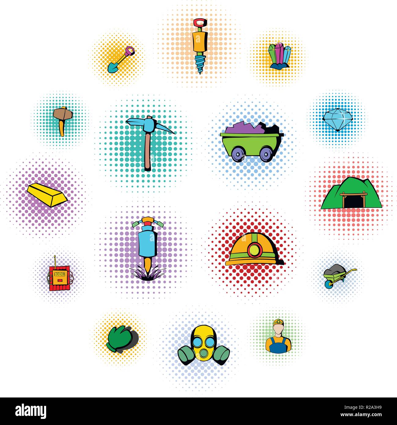 Mining industry icons set in comics style on a white background Stock ...
