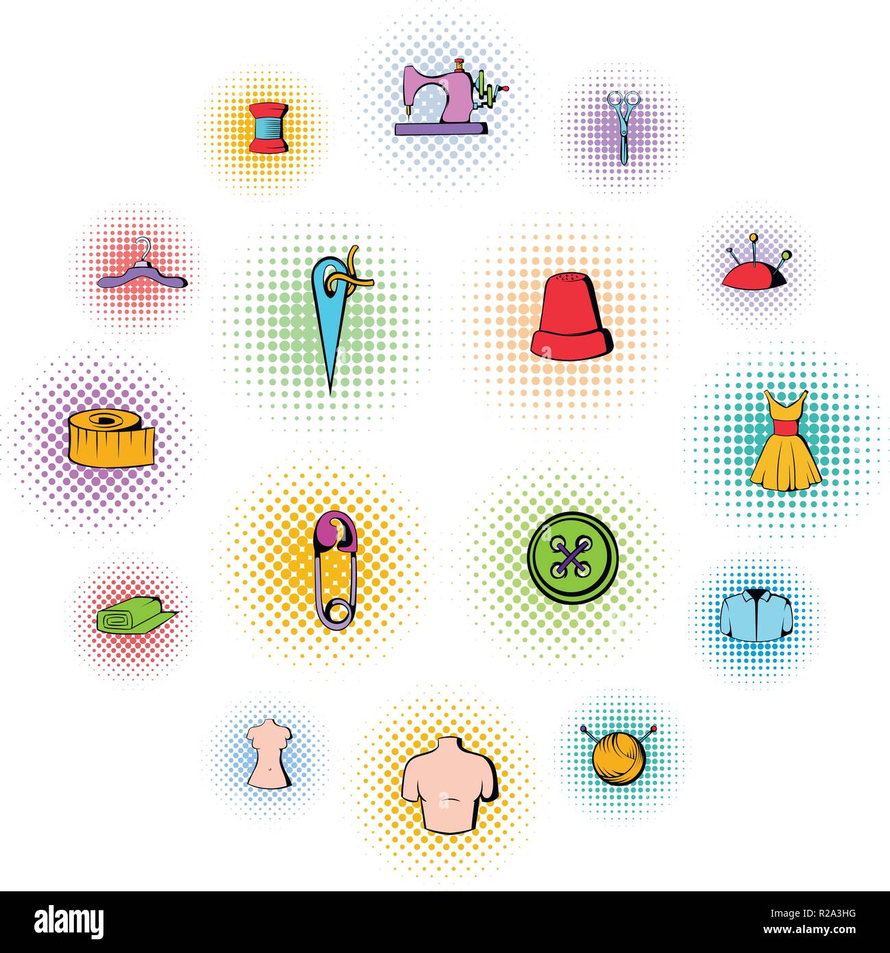 Tailor elements icons set in comics style on a white background Stock ...