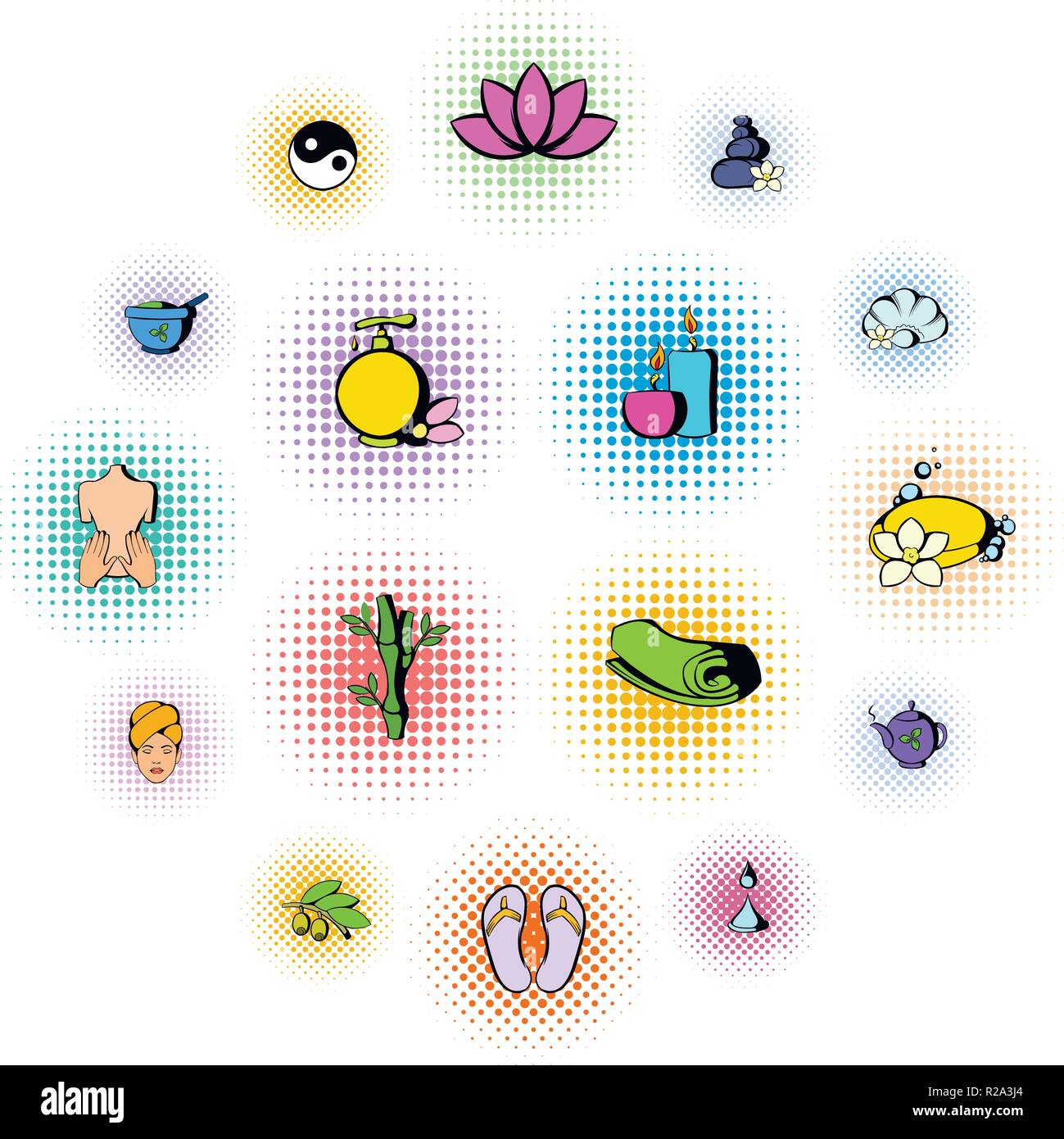 Spa icons set in comics style isolated on white background Stock Vector ...