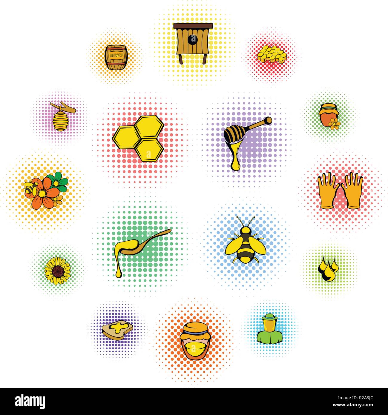 Beekeeping icons set in comics style on a white background Stock Vector ...