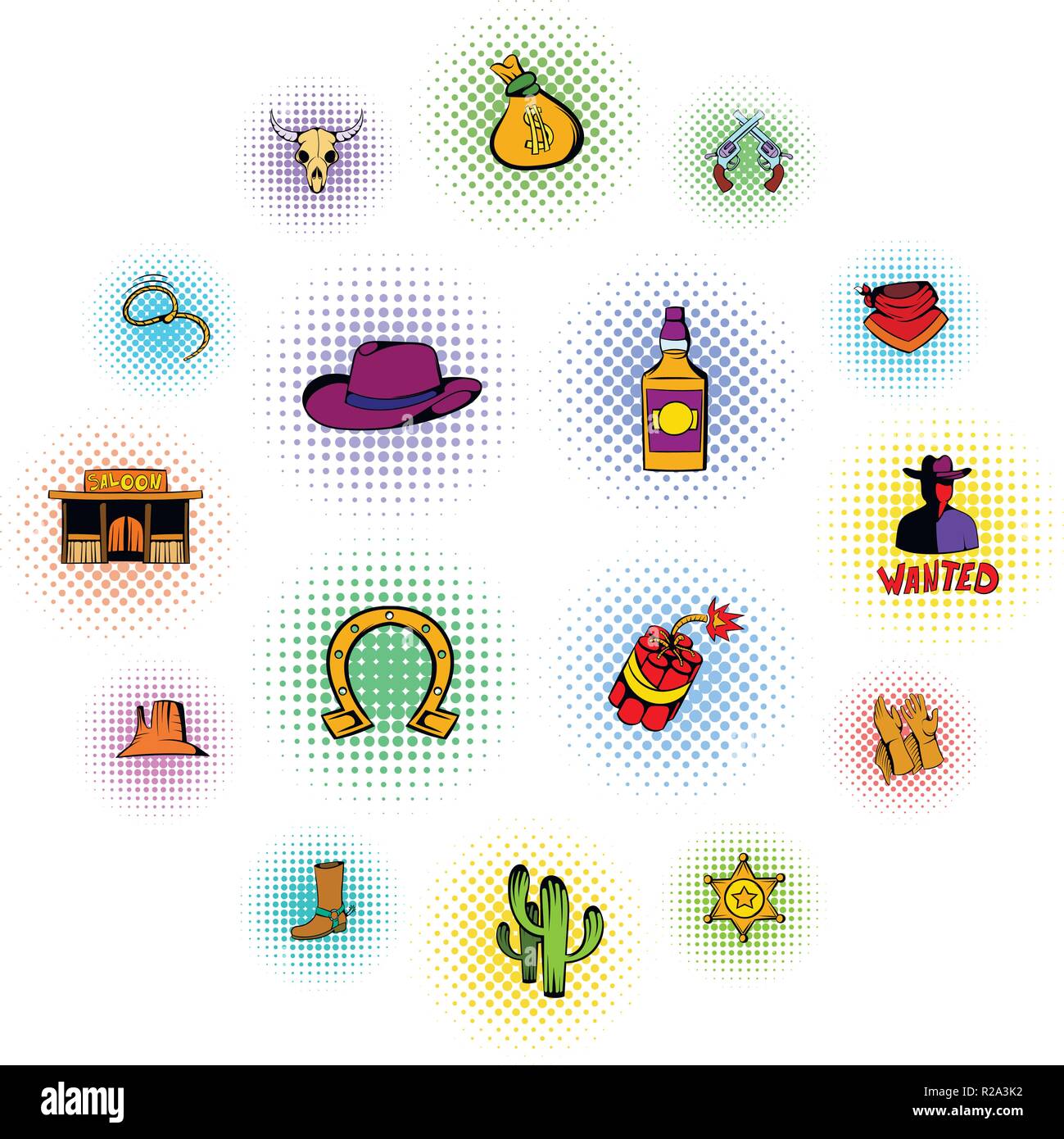Wild West icons set in pop art style isolated on white Stock Vector ...