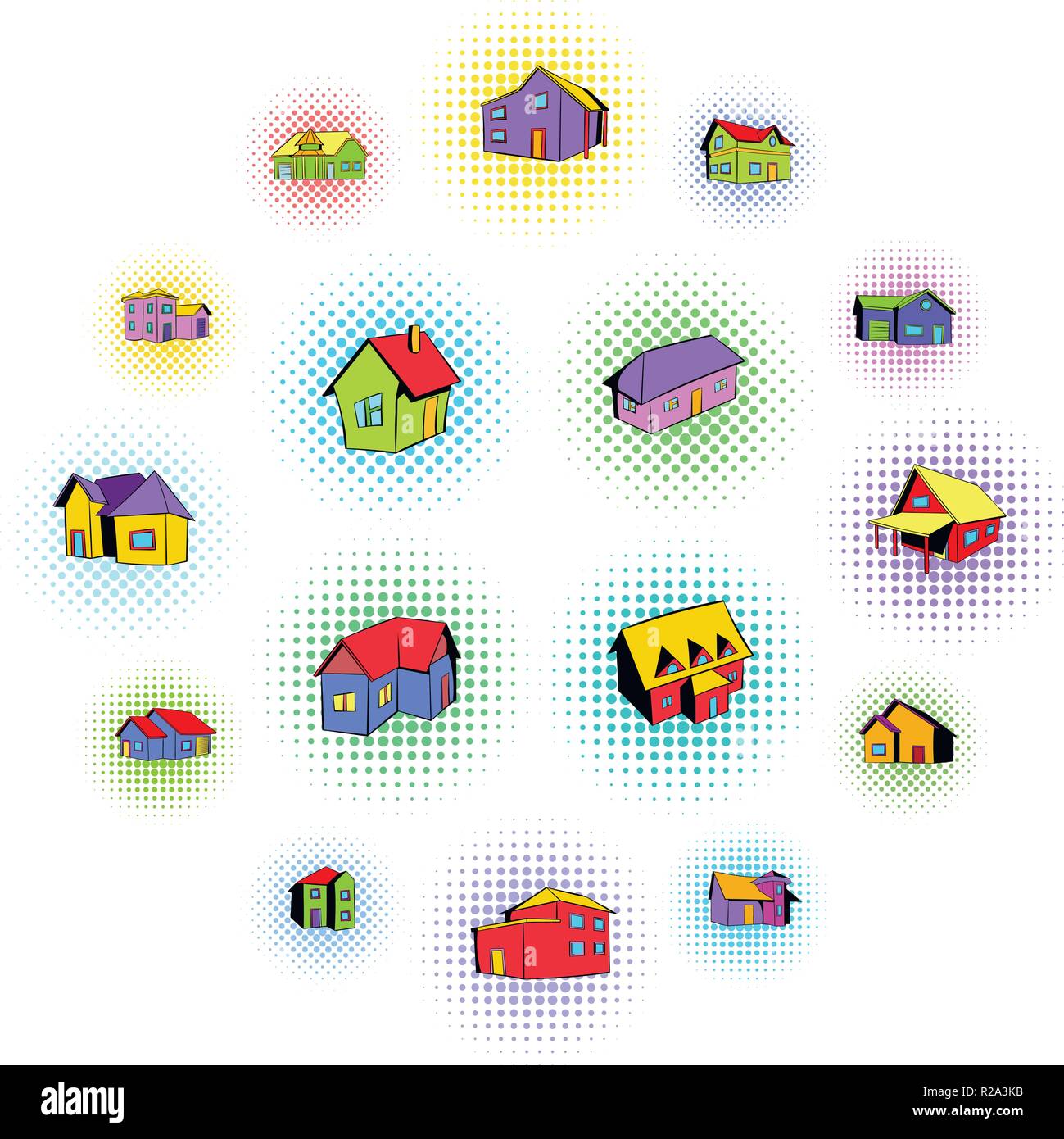 House icons set in comics style on a white background Stock Vector ...