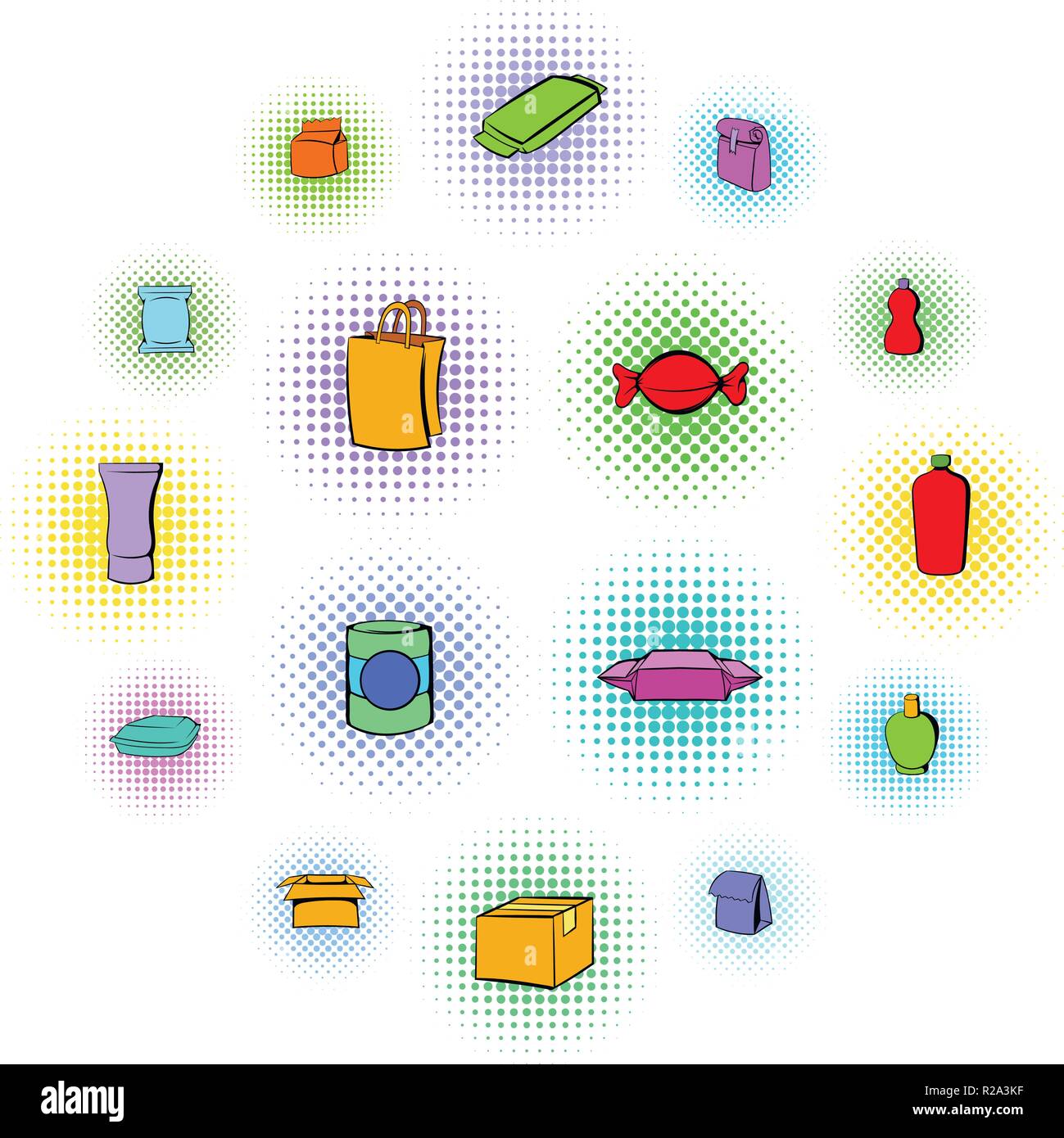 Package icons set in comics style on a white background Stock Vector ...