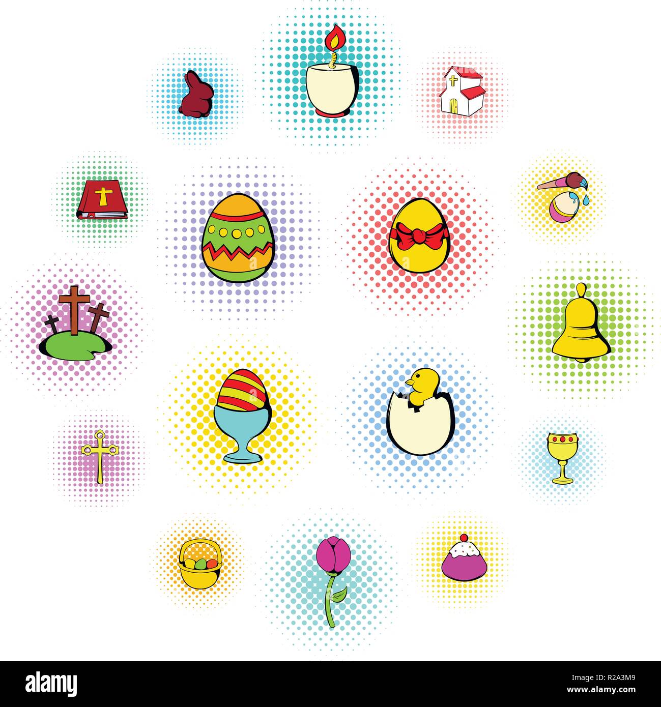 Easter set icons in comics style on a white background Stock Vector ...