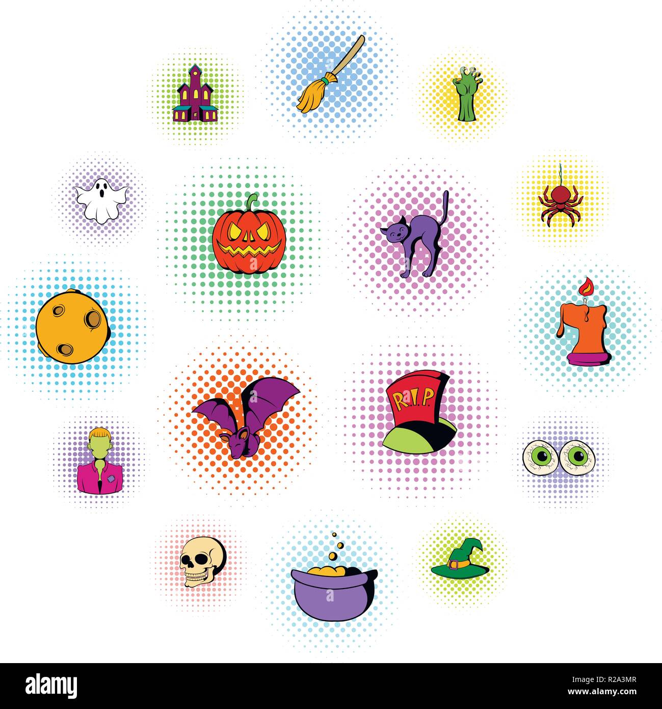 Halloween set icons in comics style on a white background Stock Vector ...