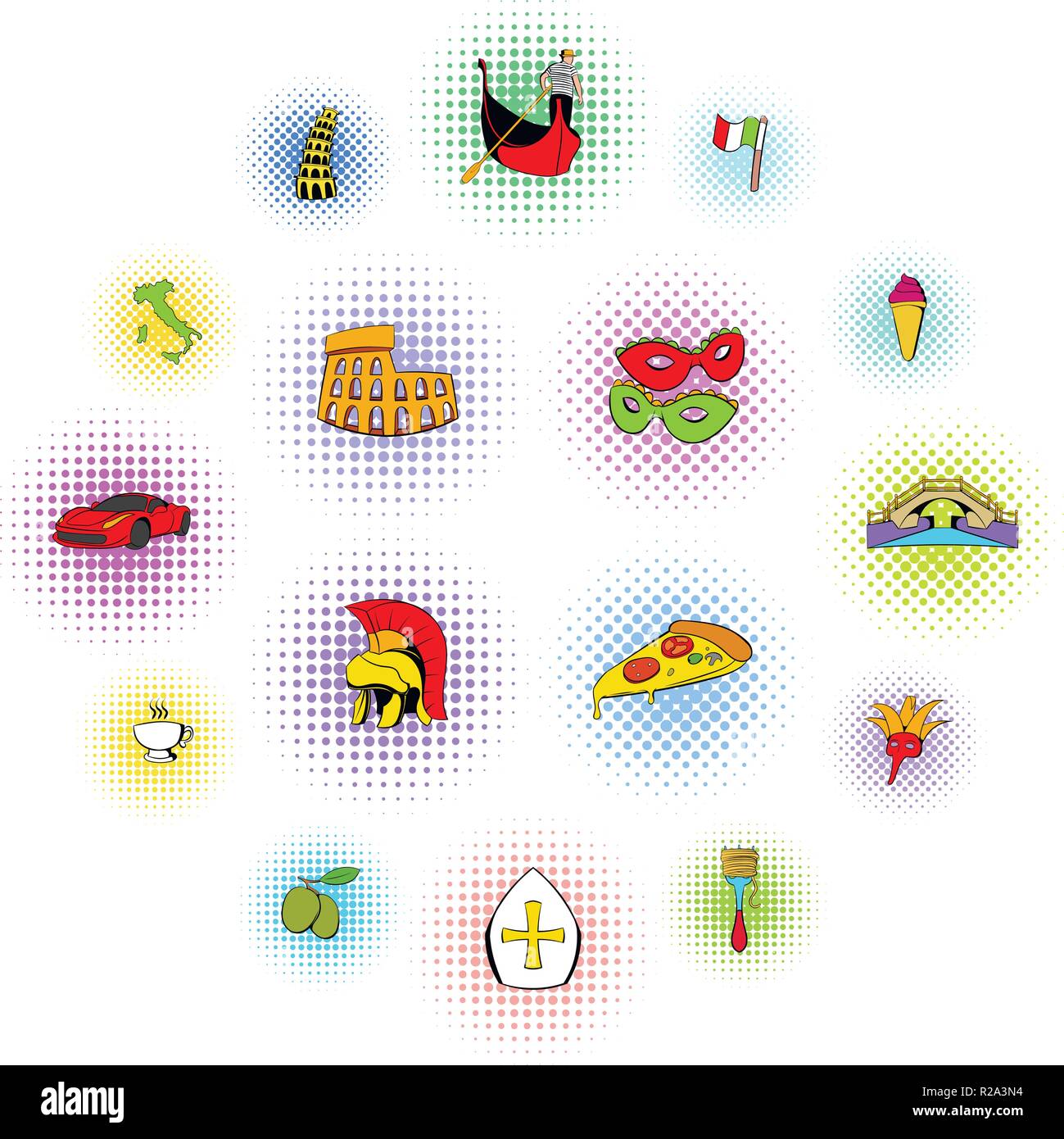 Italy set icons in comics style on a white background Stock Vector ...