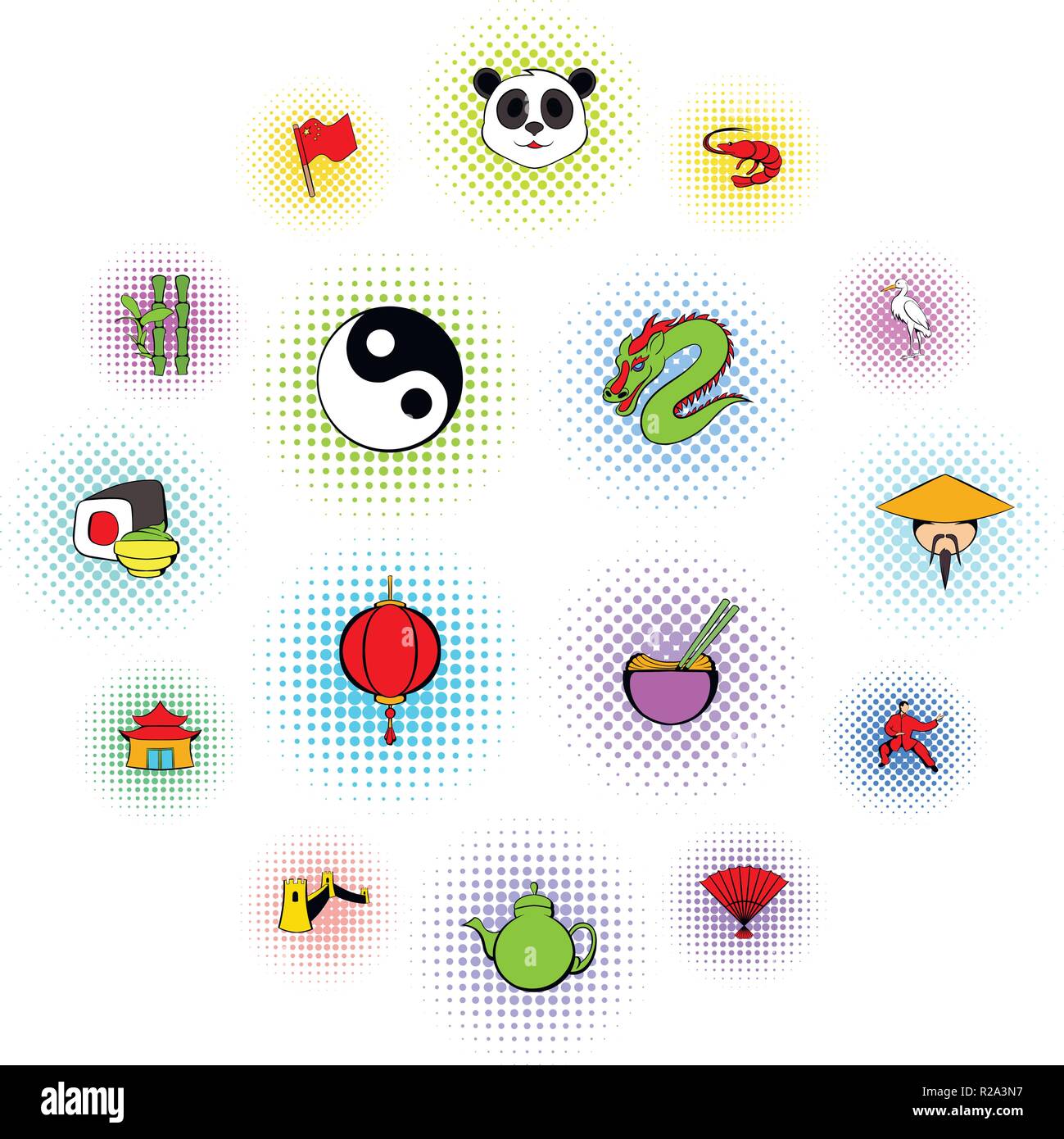 Japan set icons in comics style isolated on white background Stock ...