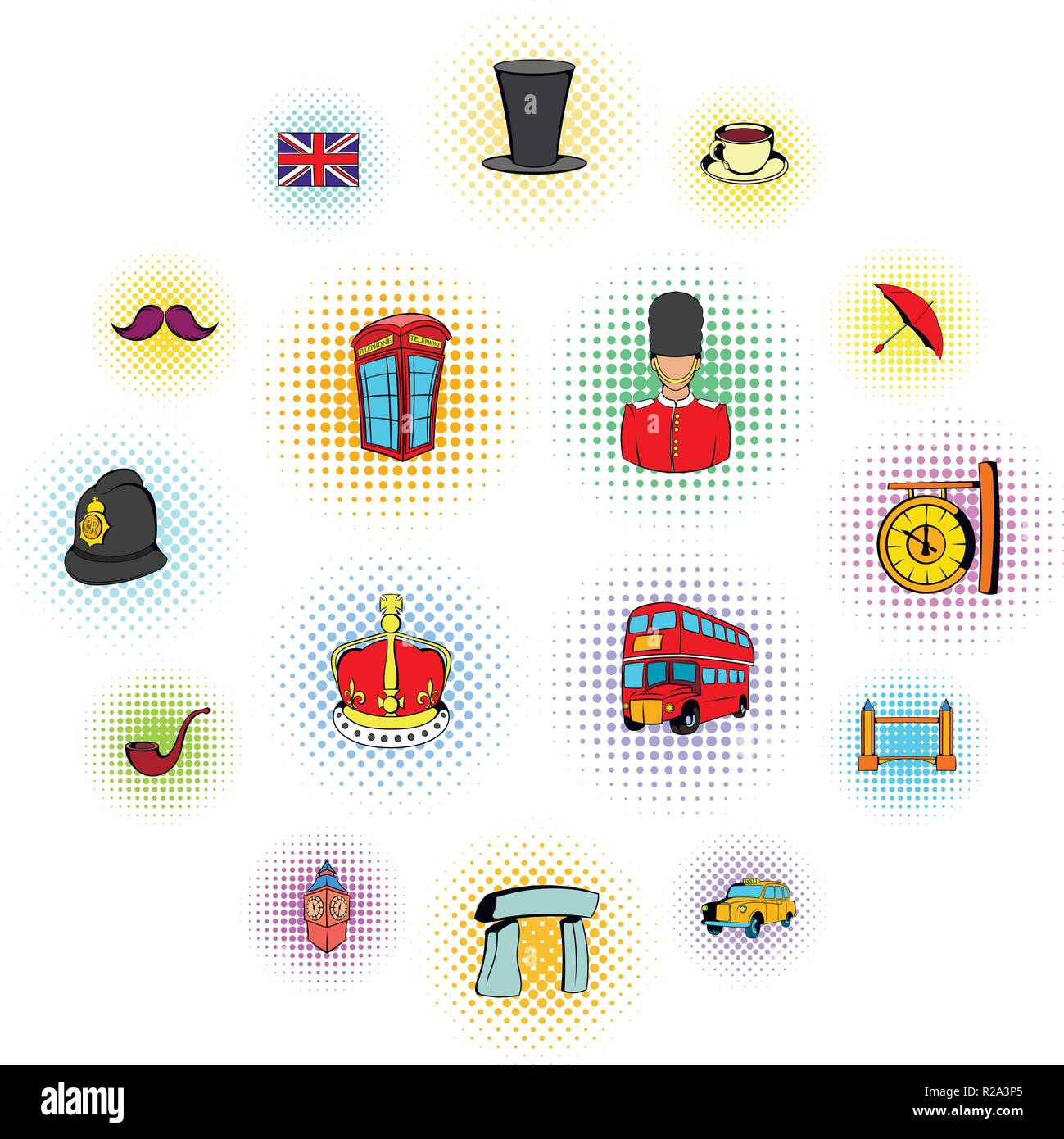 England icons in comics style on a white background Stock Vector Image ...