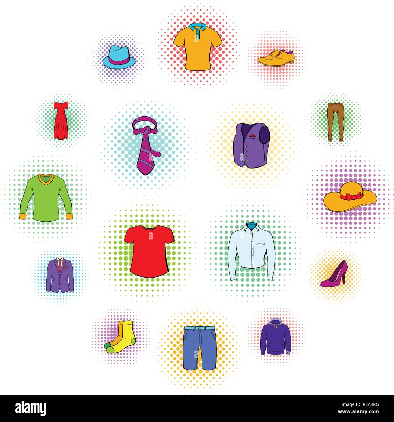 Clothes Icons set in pop-art style isolated on white background Stock ...
