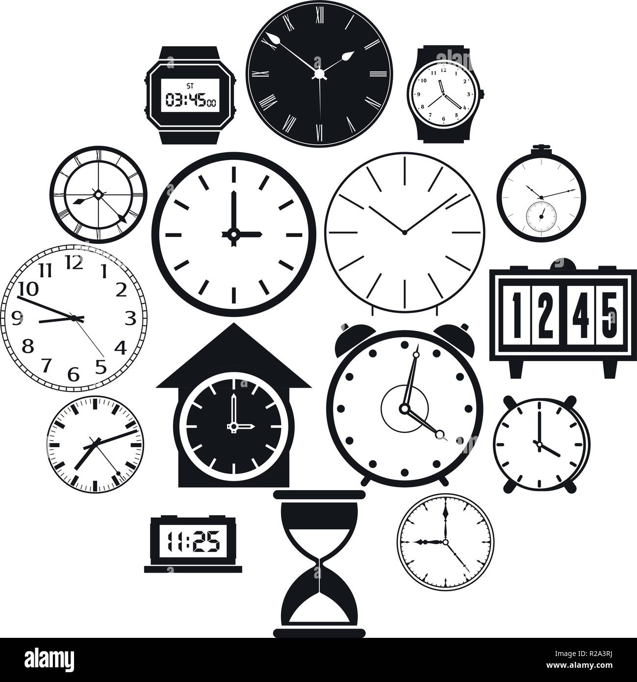 Clocks, time icons set isolated on white for any design Stock Vector ...
