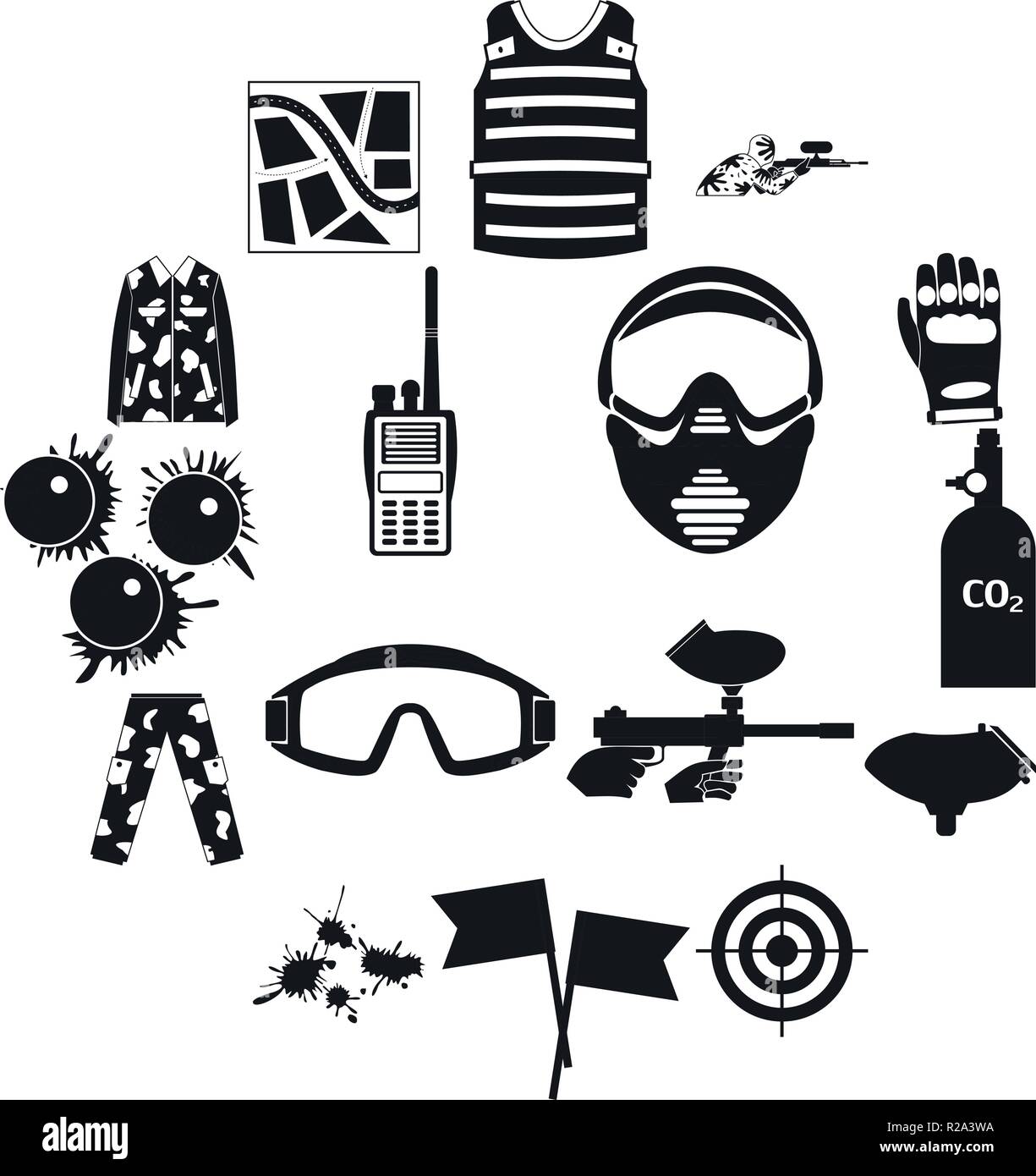 Paintball game simple icons set for web and mobile devices Stock Vector ...