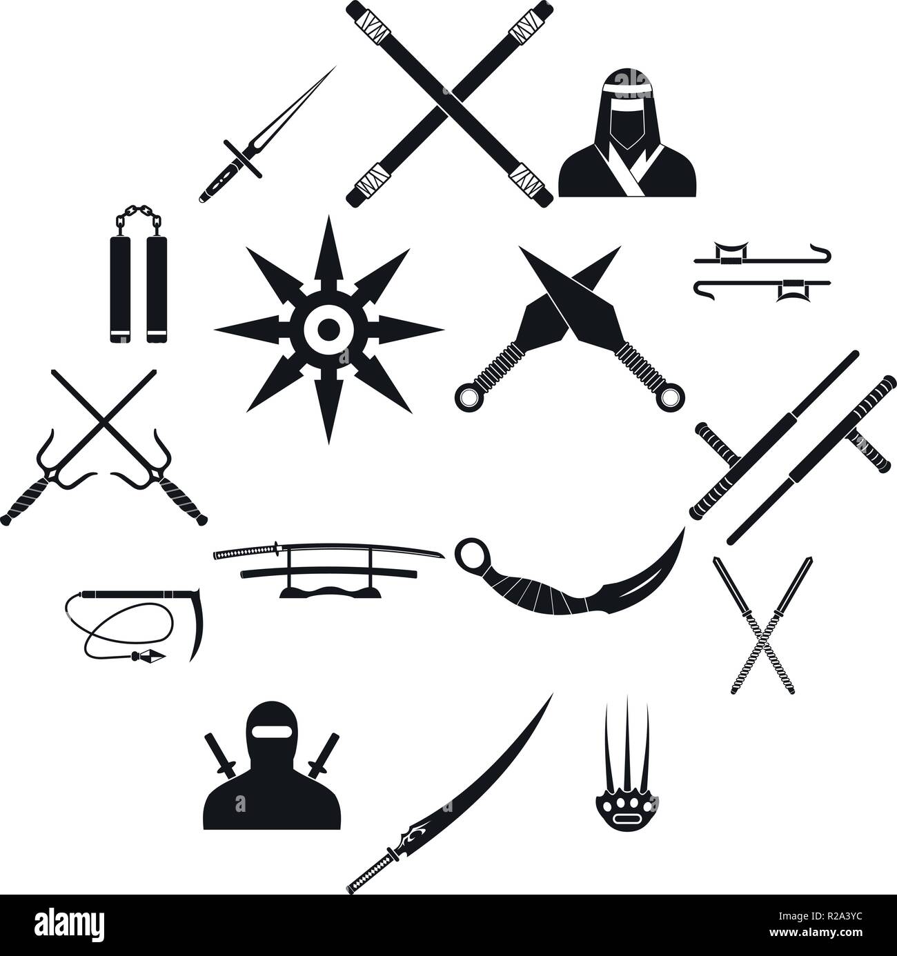 Ninja black simple icons set isolated on white background Stock Vector ...