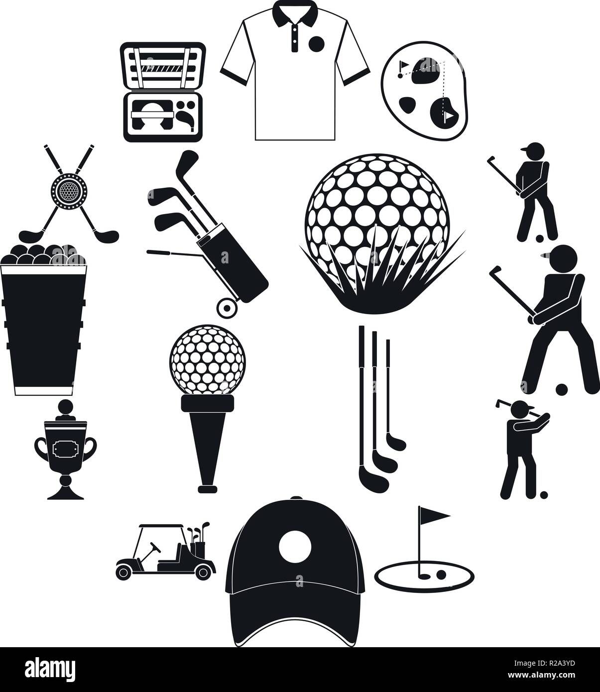 Golf black simple icons set isolated on white background Stock Vector ...